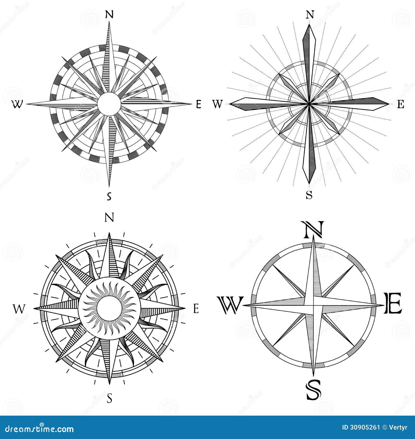 Set Illustration of Artistic Compass. Stock Vector - Illustration of ...