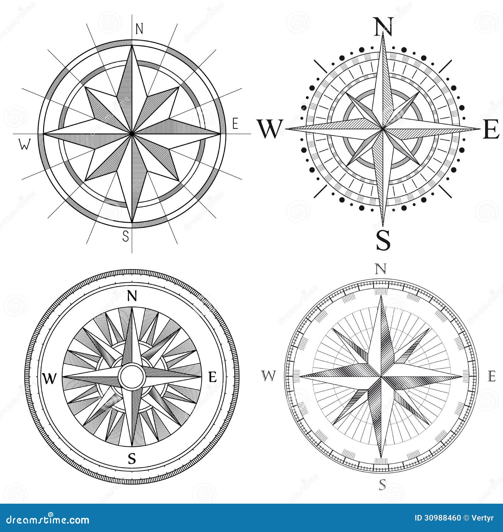 Set Illustration of Artistic Compass. Stock Vector - Illustration of ...