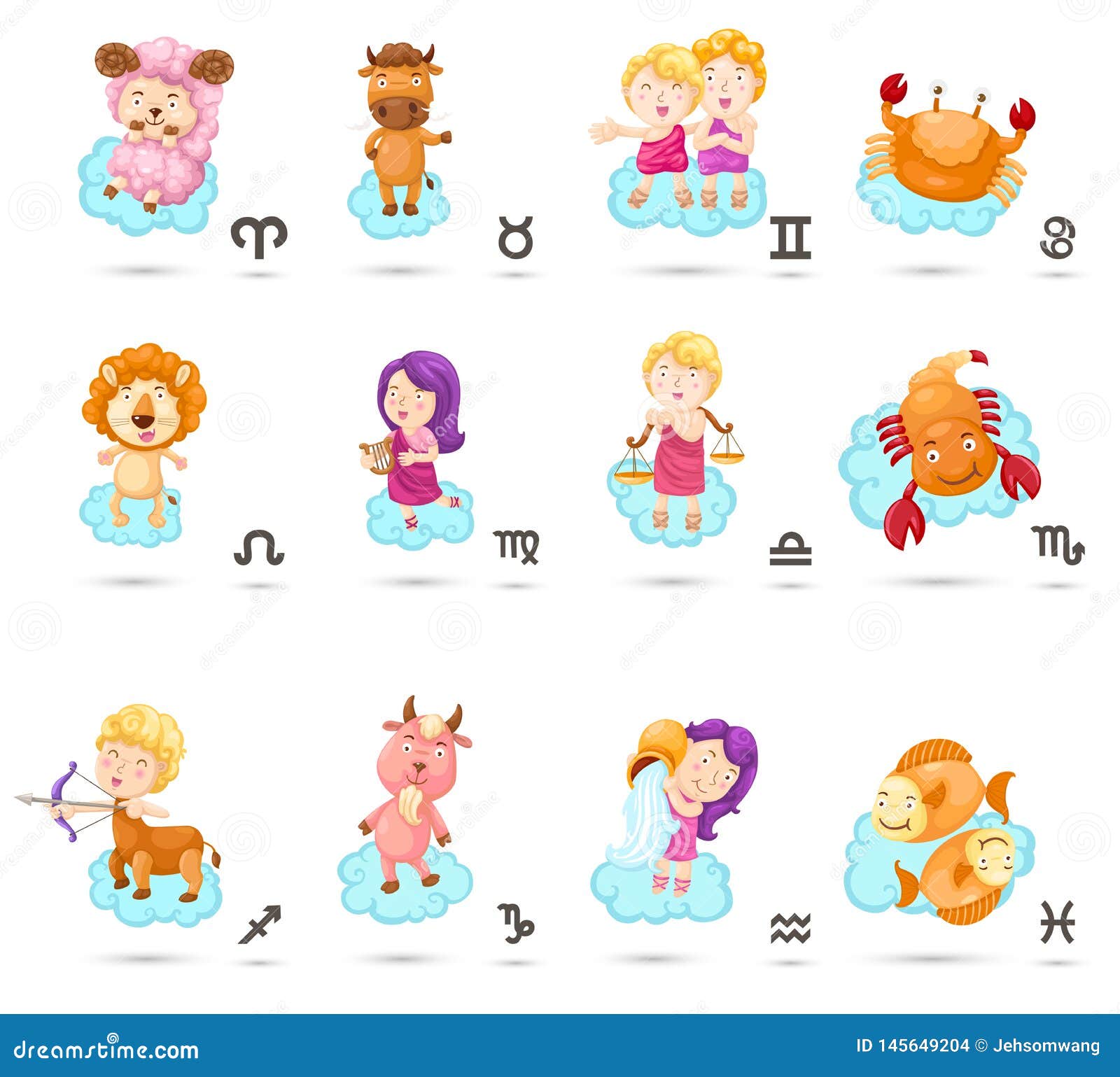 Set Illustration with Cartoon Zodiac Signs Stock Vector - Illustration ...