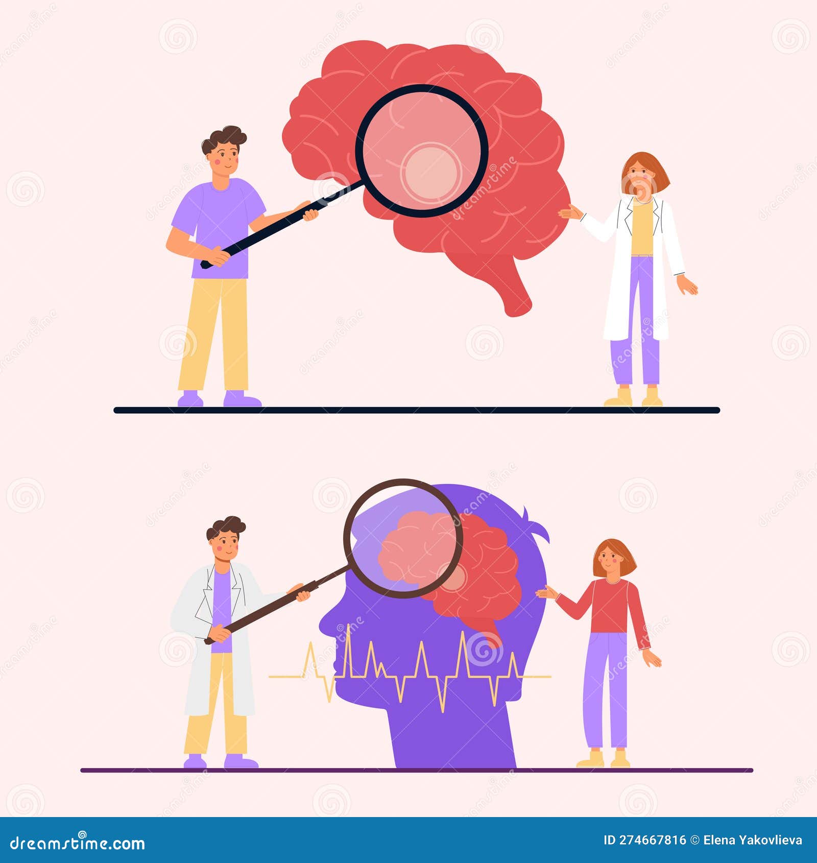 Set of Illustration of a Doctor and a Patient Examining a Brain Stroke ...