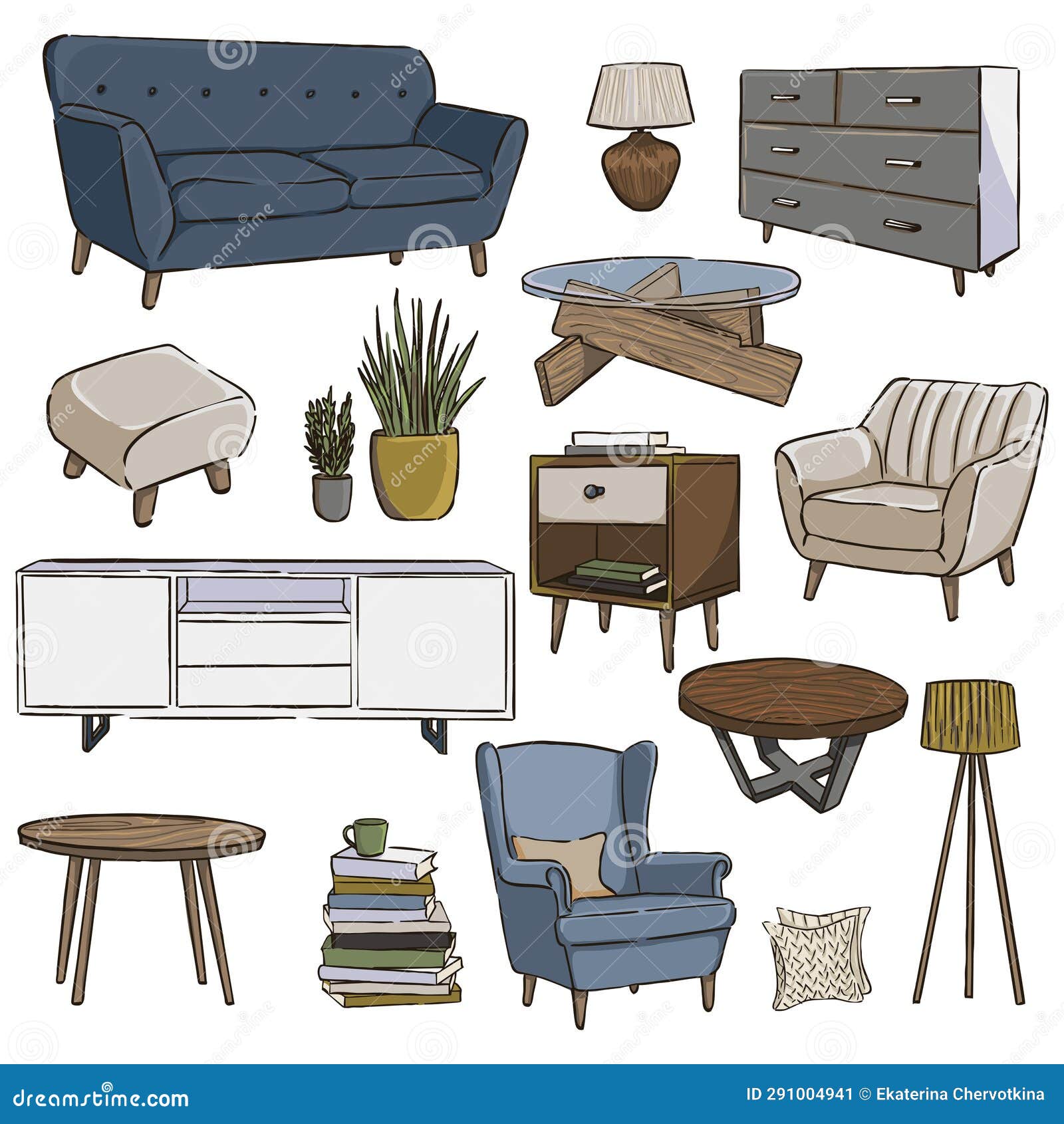 Set Illustration of Furniture and Decorative Items. Stock Vector ...