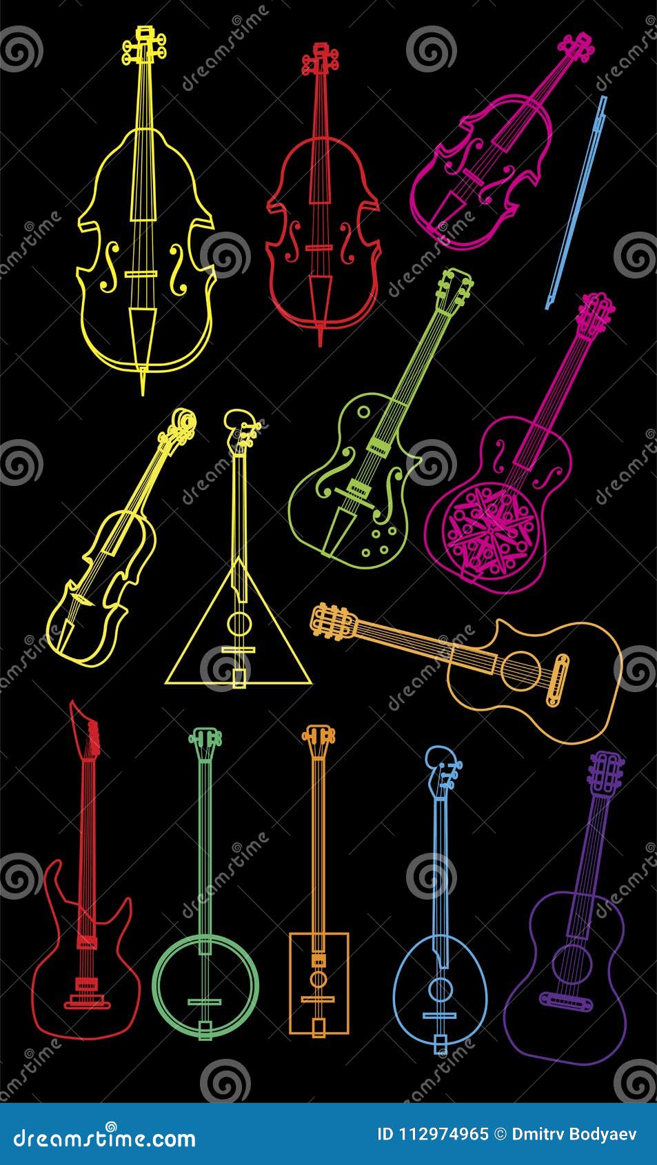 Set of Illustration of Stringed Musical Instruments Stock Illustration ...