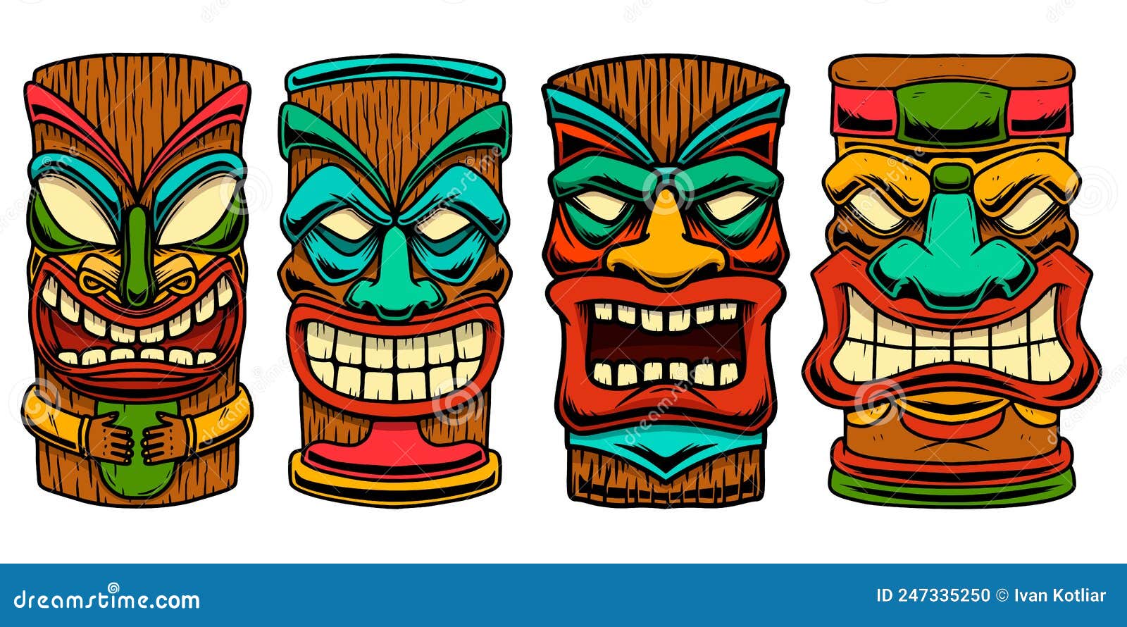 Set of Illustration of Tiki Idol. Design Element for Logo, Label, Sign ...