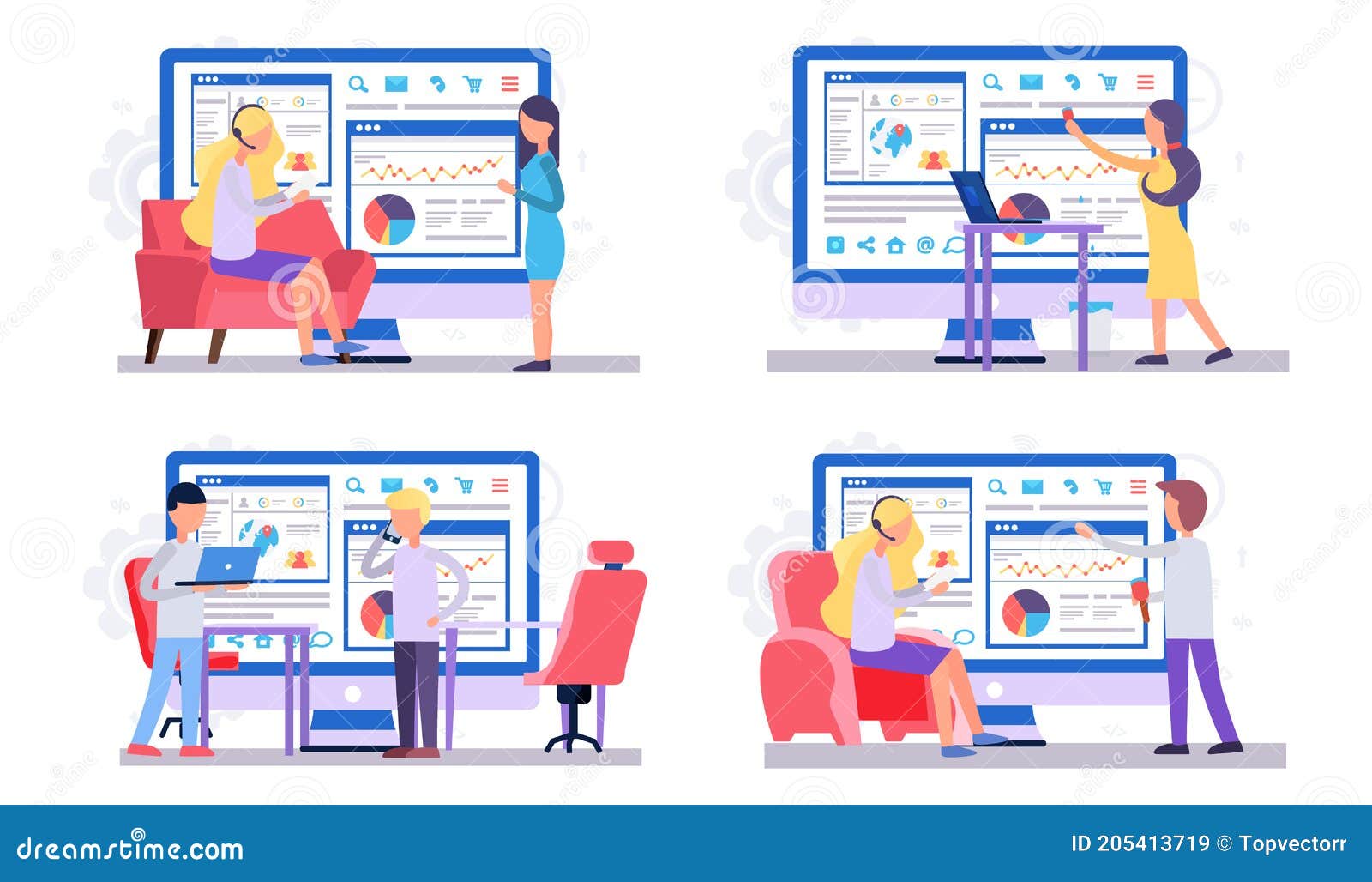 Set of Illustrations about Analysis of Statistical Data. People Work ...