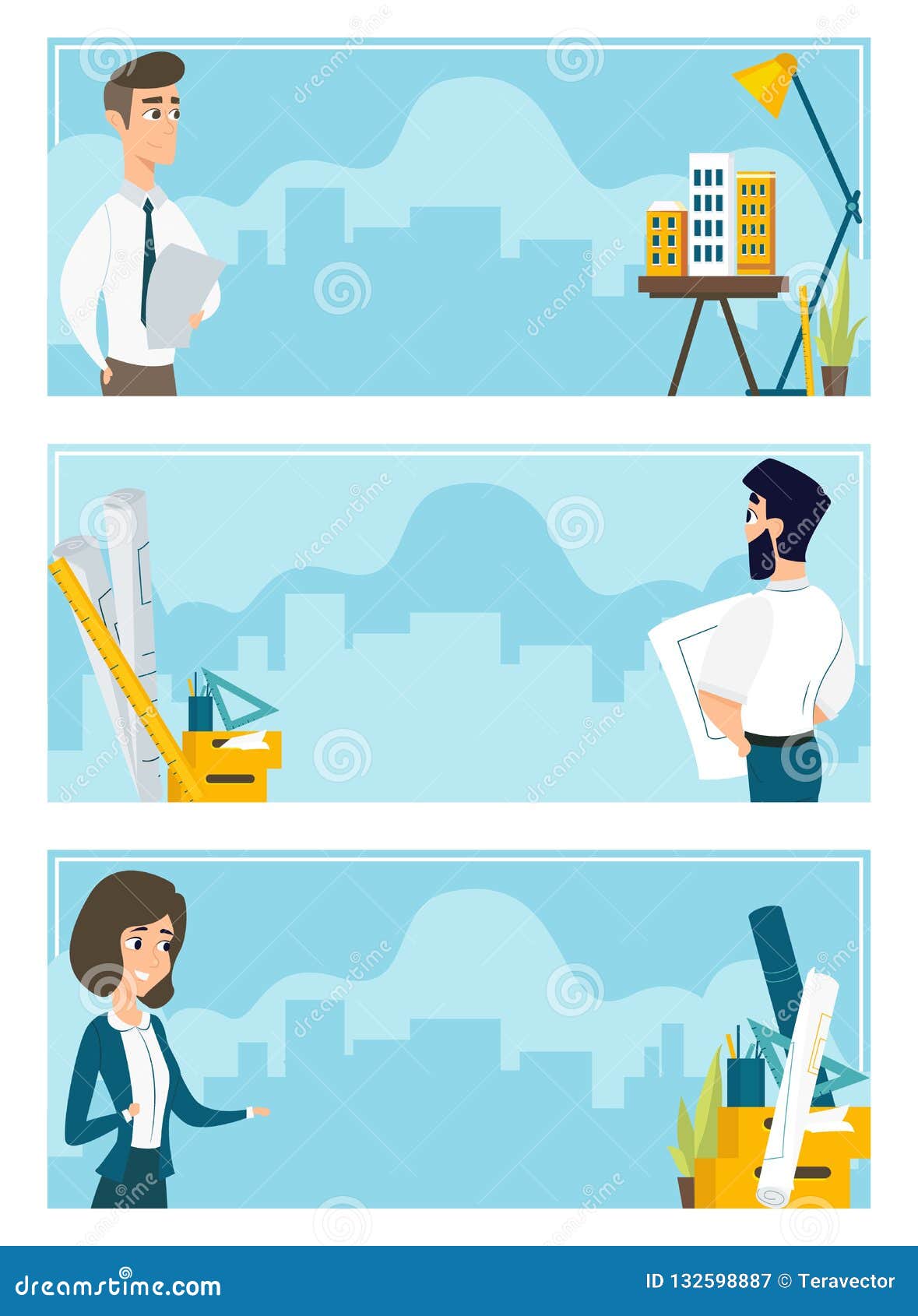 Set of Illustrations of Architects at Work Stock Vector - Illustration ...