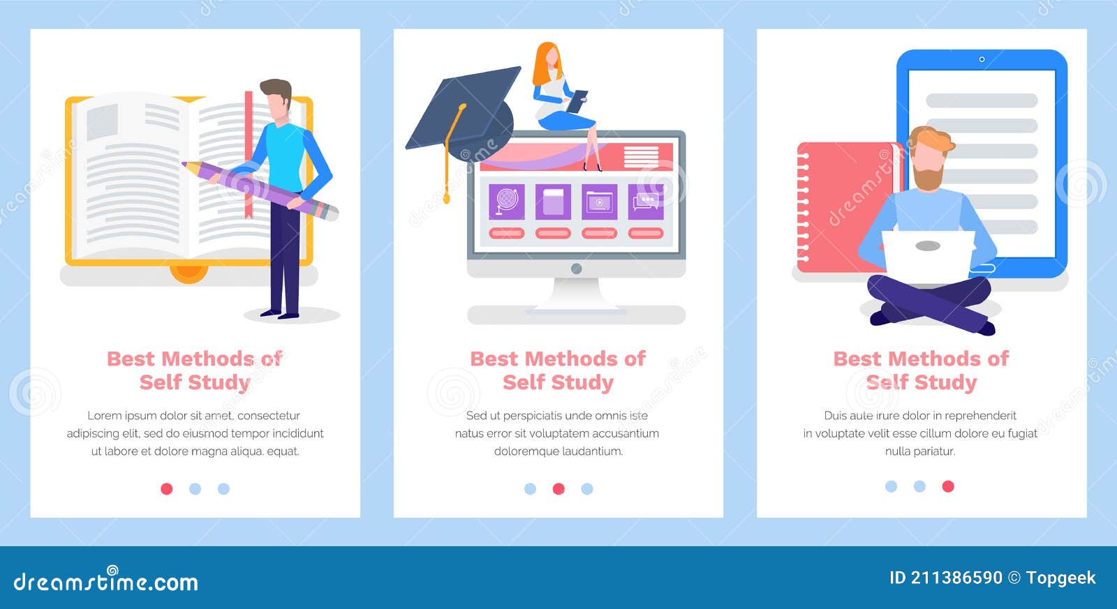 Set of Illustrations about Best Methods of Self Study. People are ...