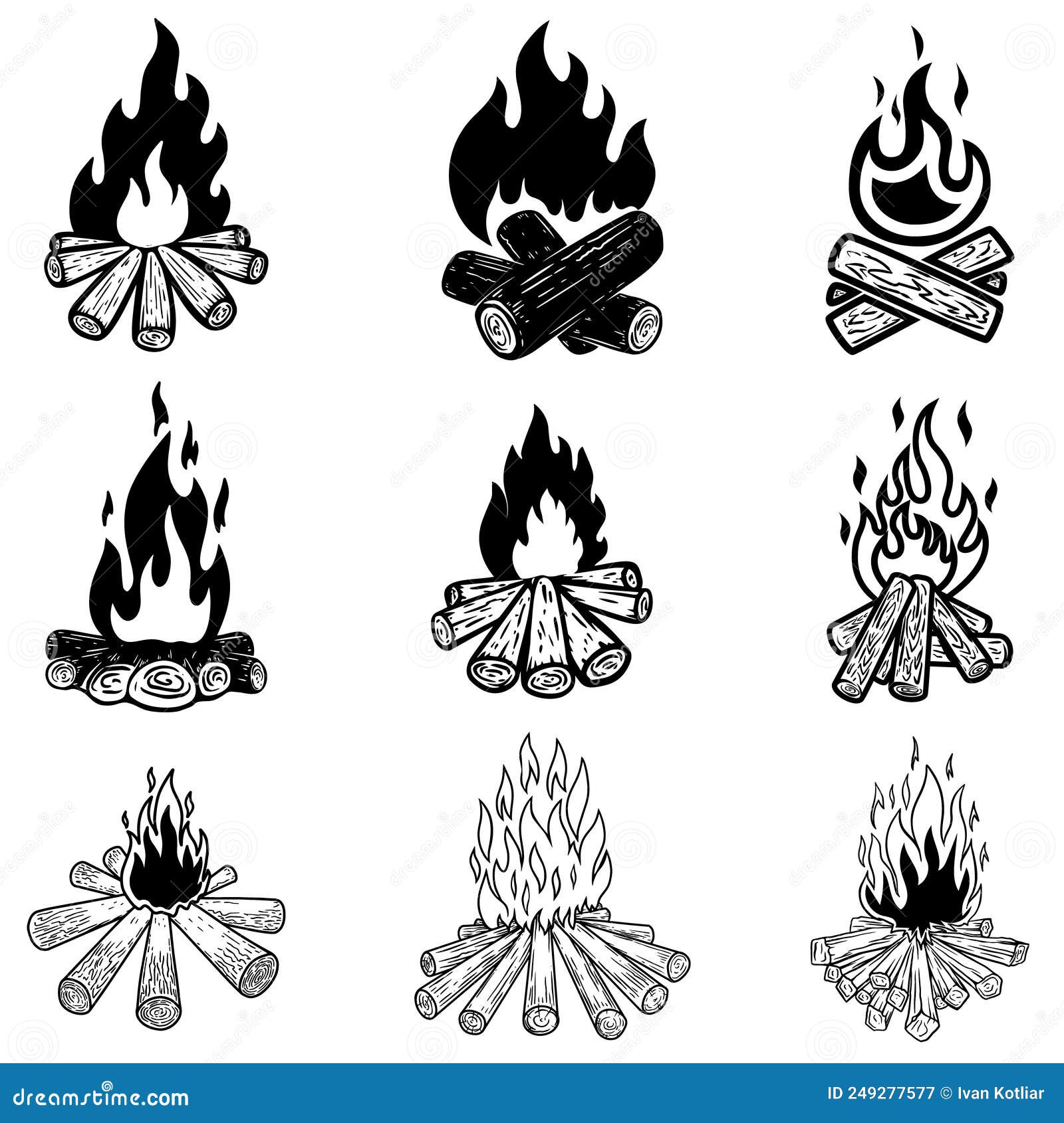 Set of Illustrations of Campfire. Design Element for Logo, Label, Sign ...