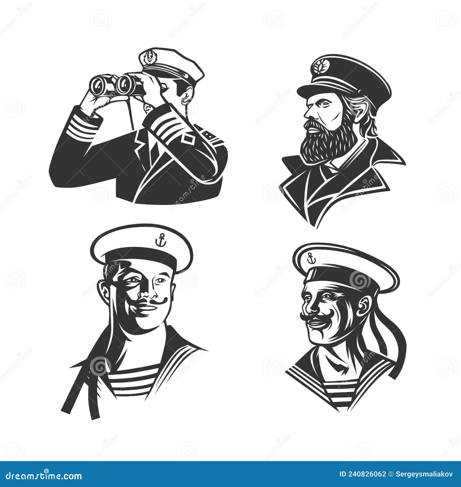 Sailors And Captains Set. Funny Cartoon Characters. Concept Design For ...