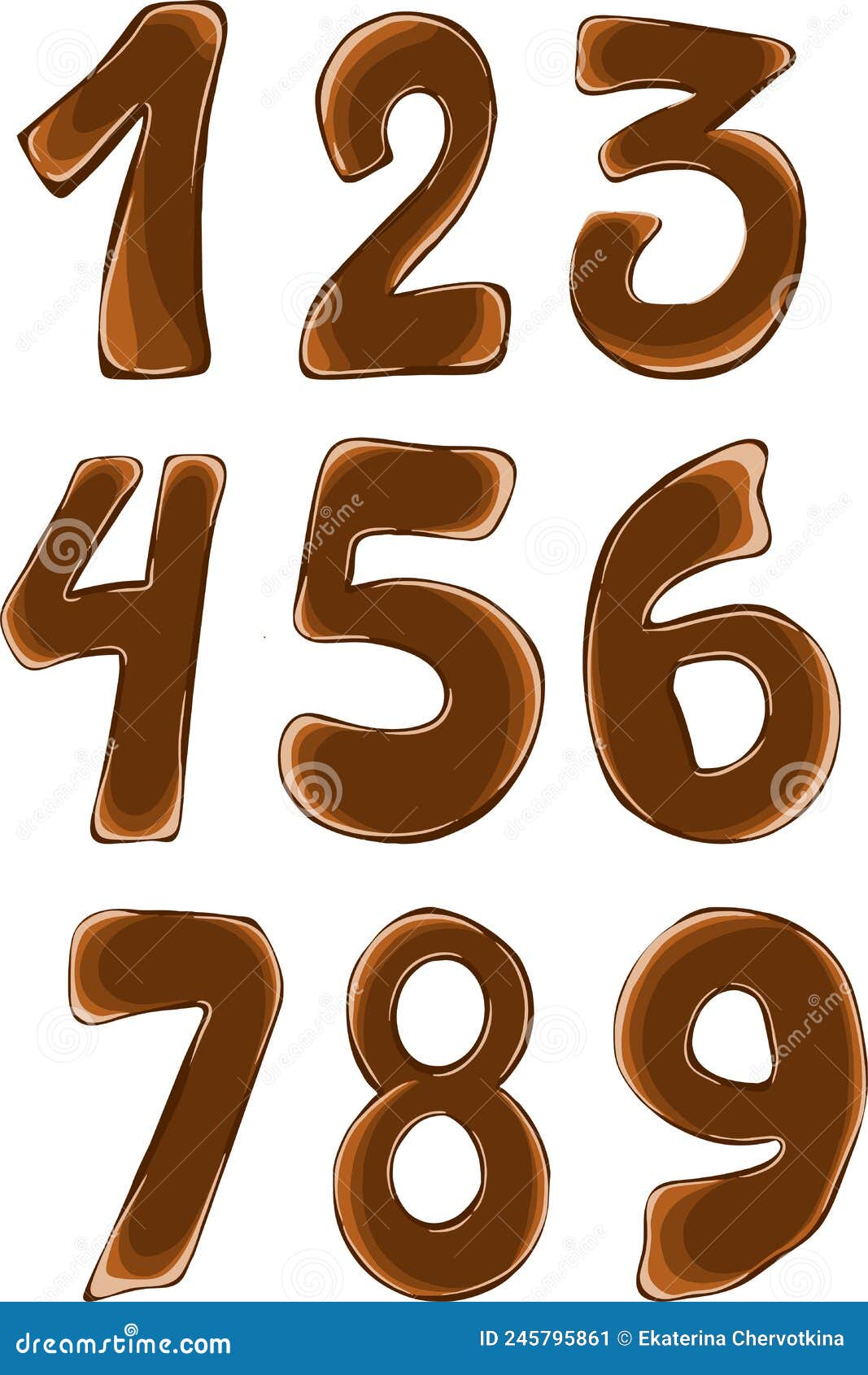 Set of Illustrations Chocolate Numbers Stock Vector - Illustration of ...