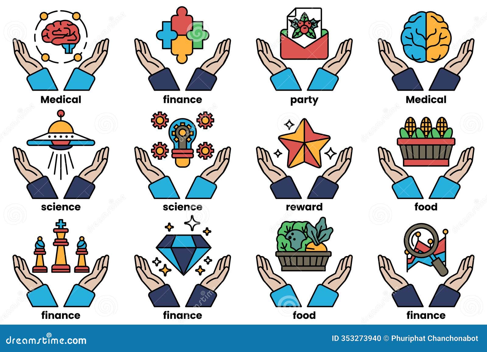 Set of Illustrations in the Concept of Human Hands Holding Things in ...