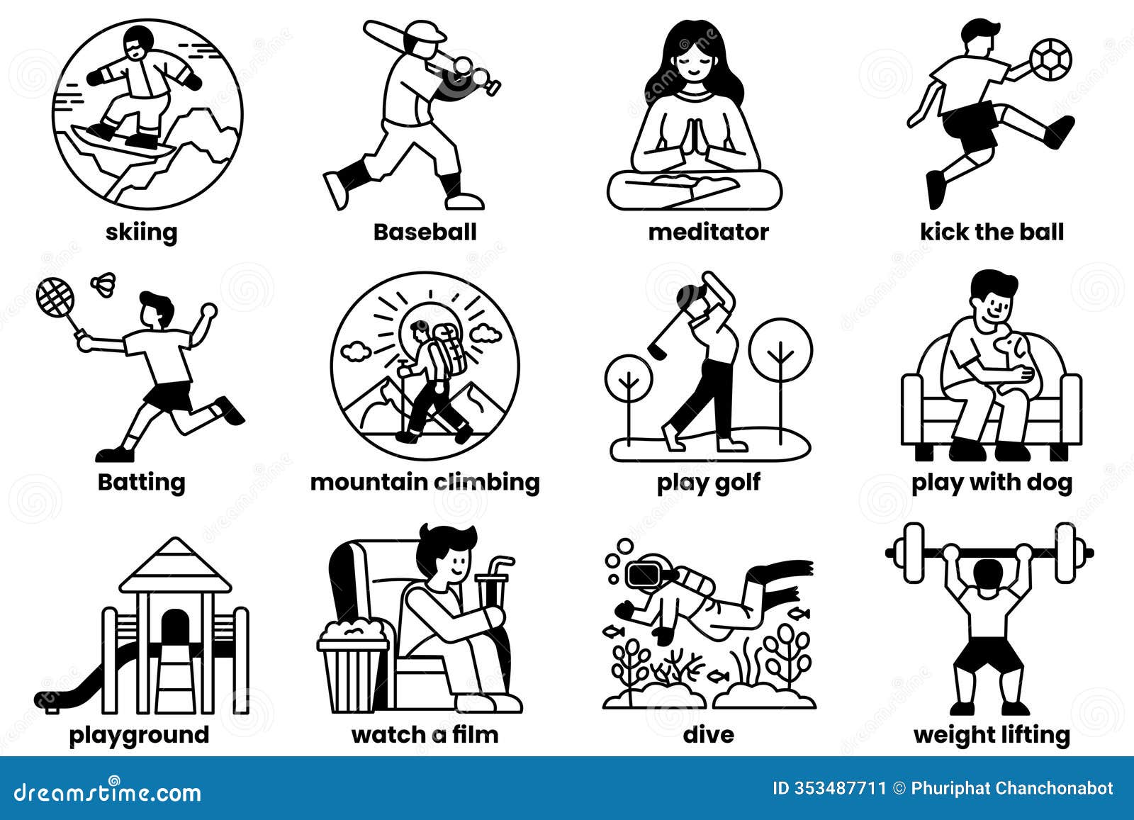 A Set of Illustrations in the Concept of Leisure Activities in a Line ...