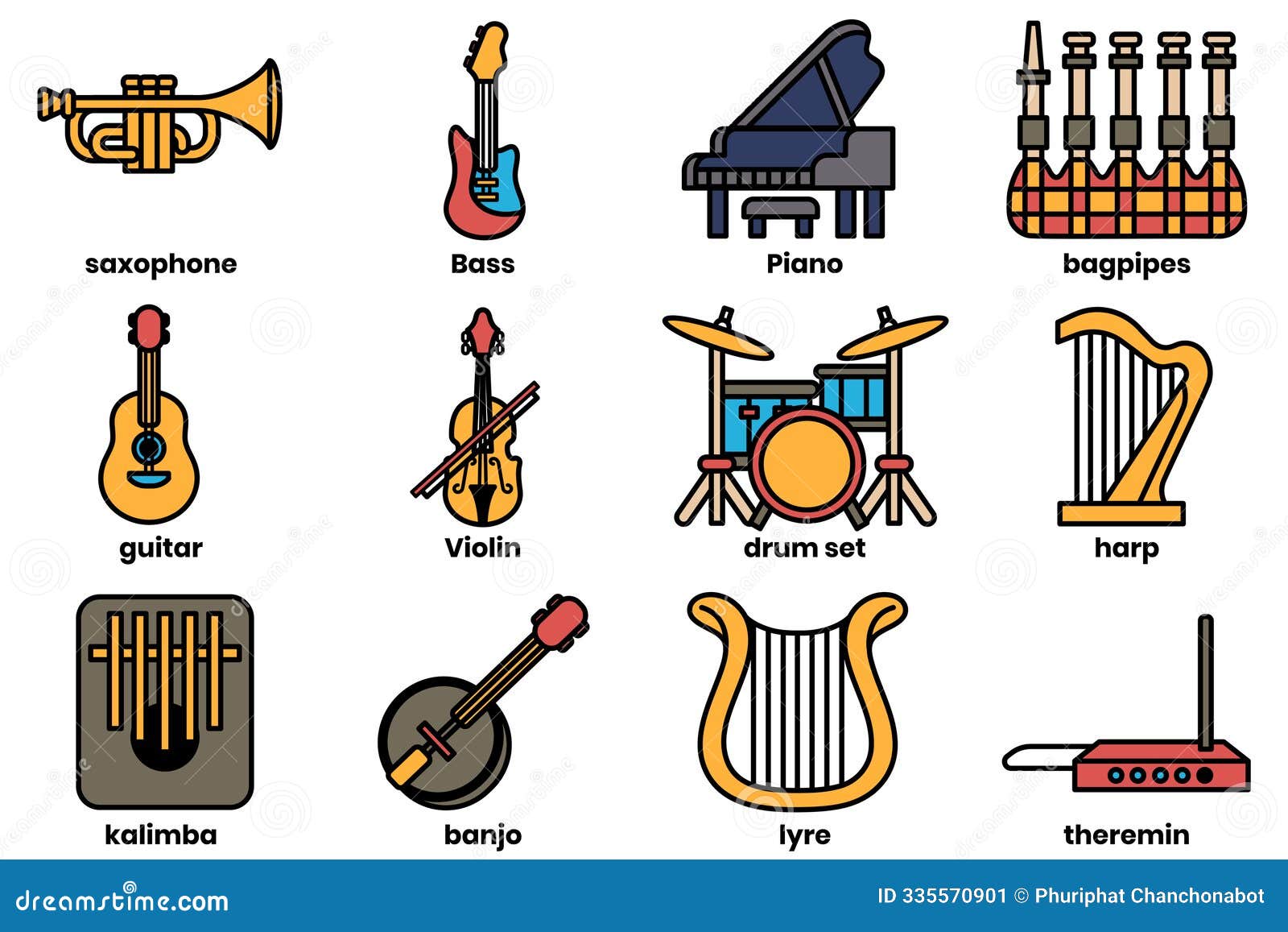 Set of Illustrations in the Concept of Musical Instruments in Line ...