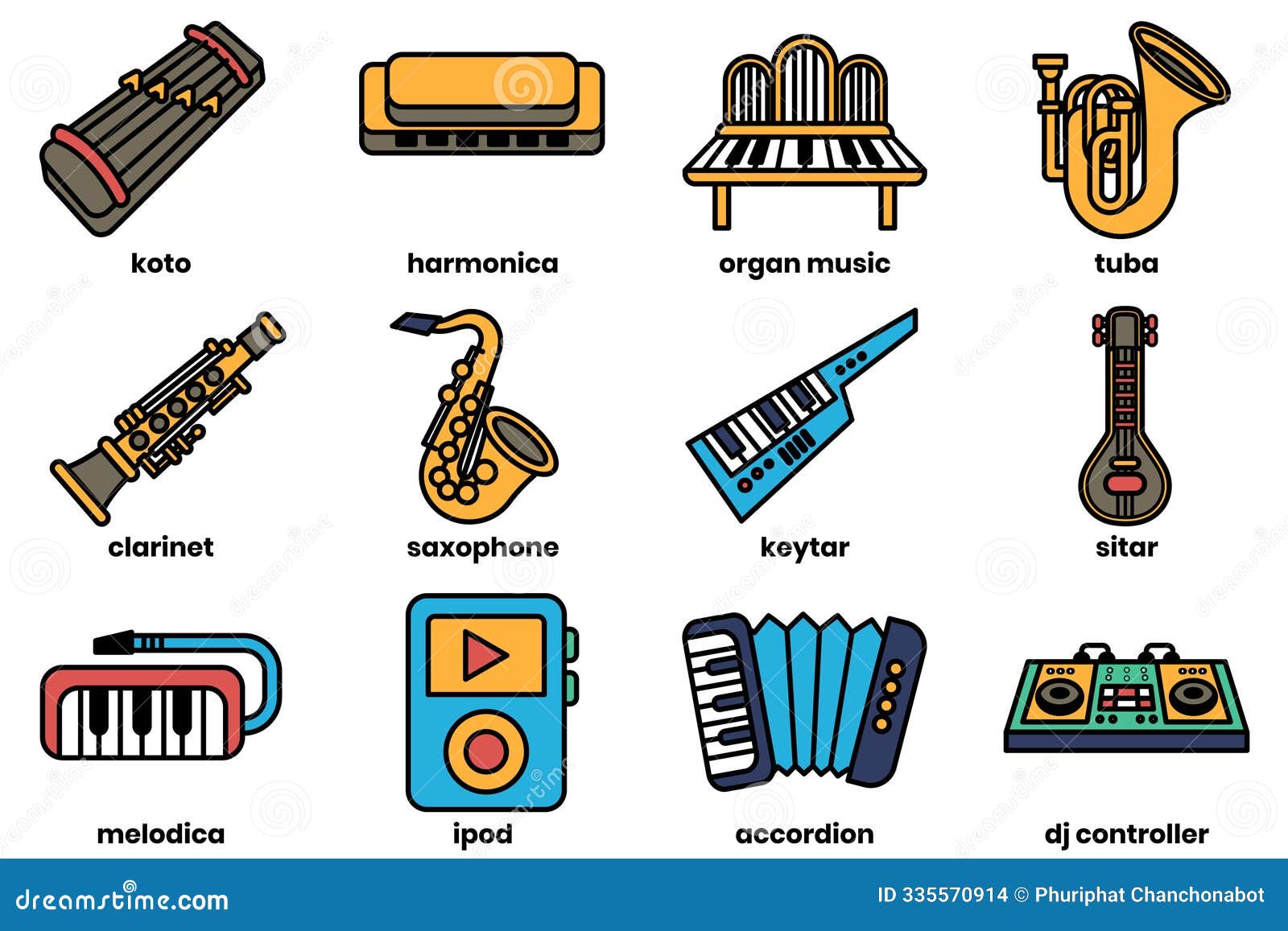 Set of Illustrations in the Concept of Musical Instruments in Line ...
