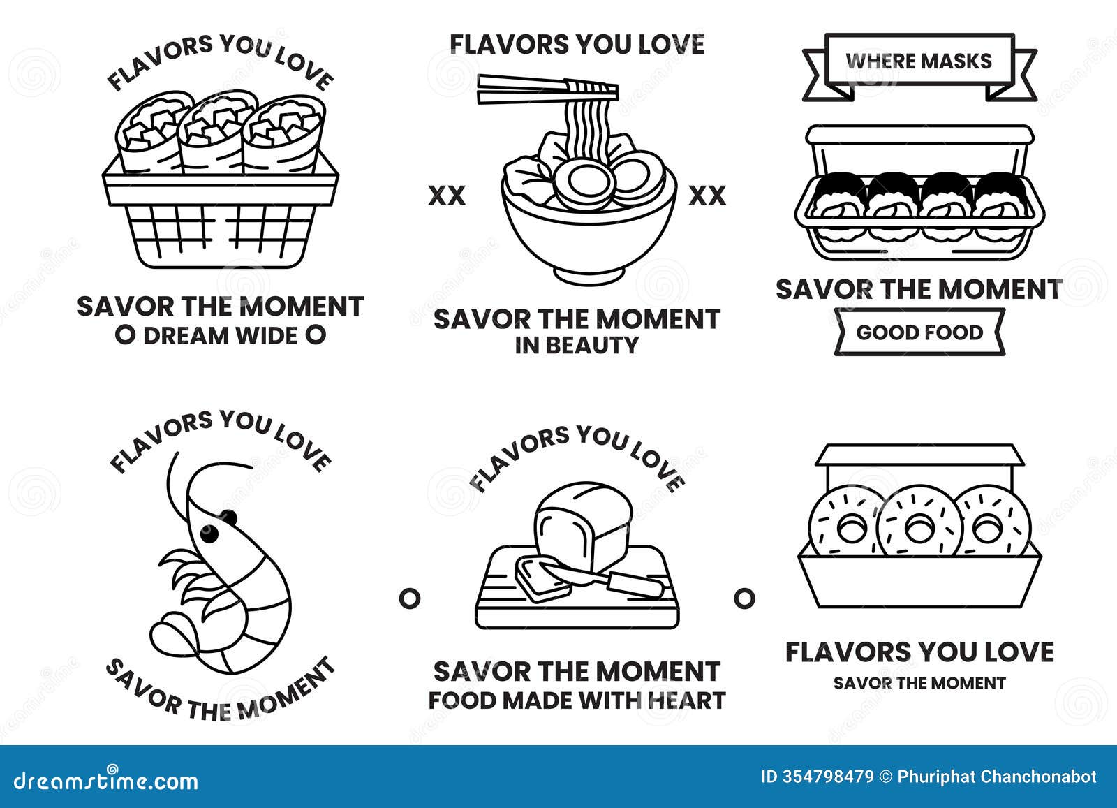 Set of Illustrations in the Concept of Restaurants and Seafood in Line ...