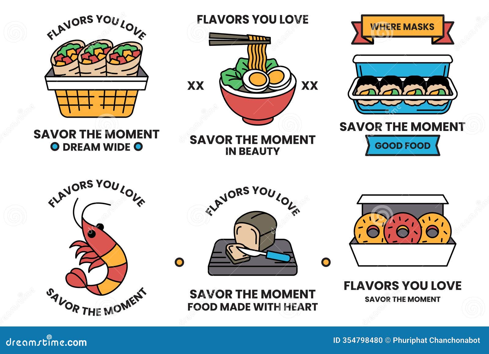 Set of Illustrations in the Concept of Restaurants and Seafood in Line ...