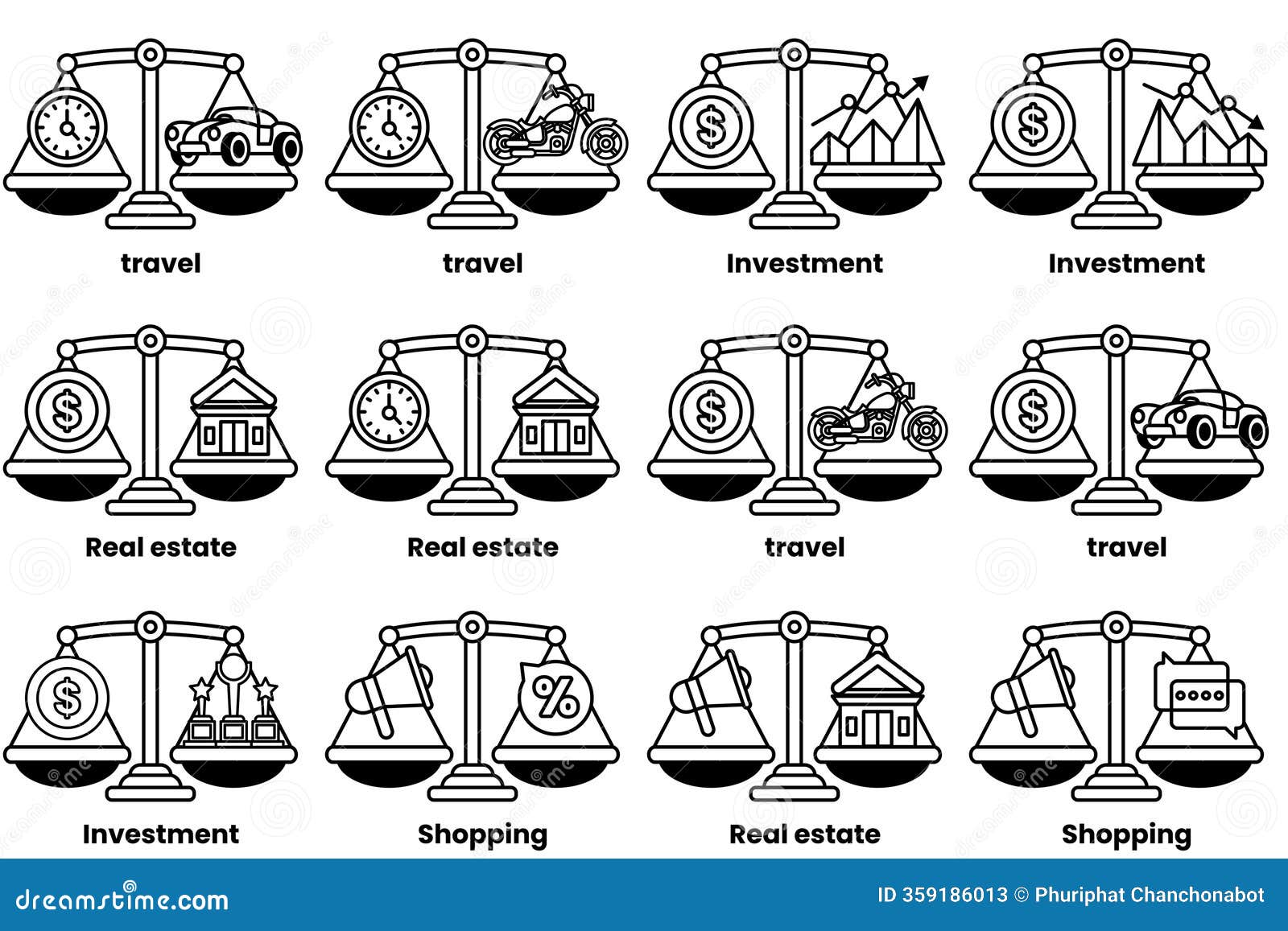 Set of Illustrations in the Concept of Scales and Various Things in ...