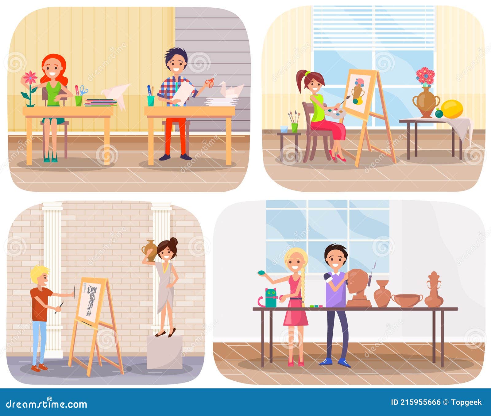 Set of Illustrations about Creativity and Art. People Create Works of ...