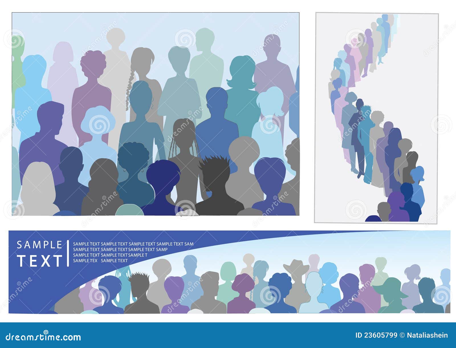Set of Illustrations with Crowd, Including Banner Stock Vector ...