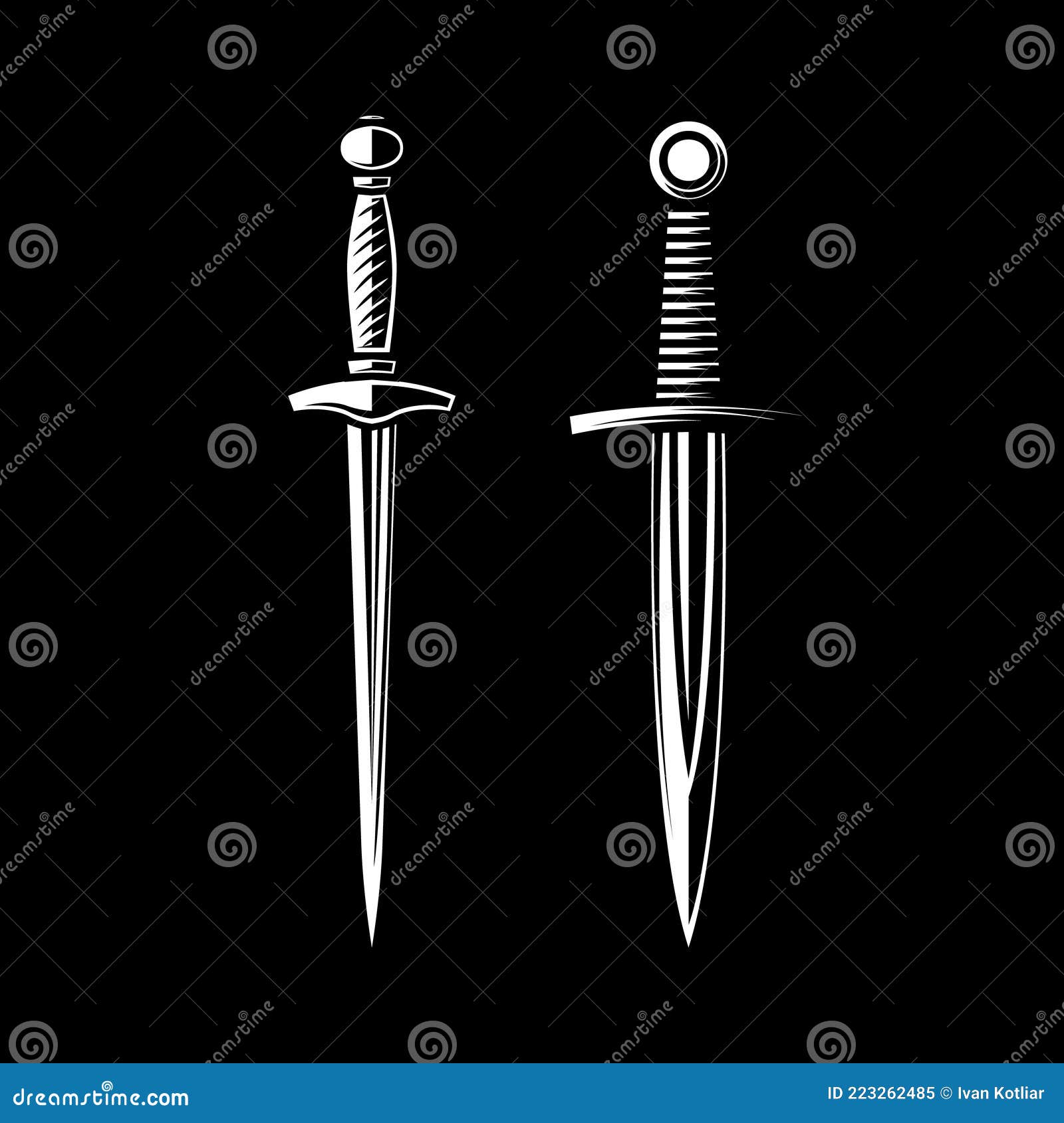 Set of Illustrations of Daggers in Engraving Style. Design Element for ...
