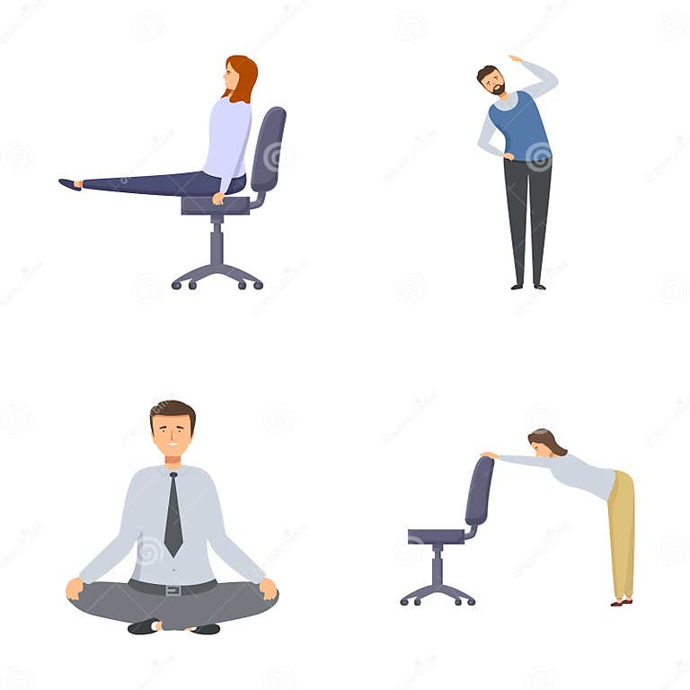Set of Illustrations Depicting Various Officefriendly Exercise Poses ...
