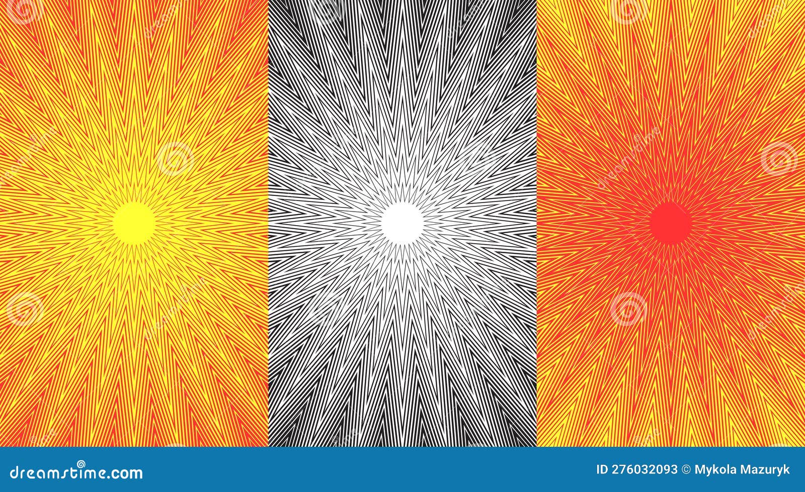 Set with 3 Illustrations Different Colors. Sun Concept Art Lines ...