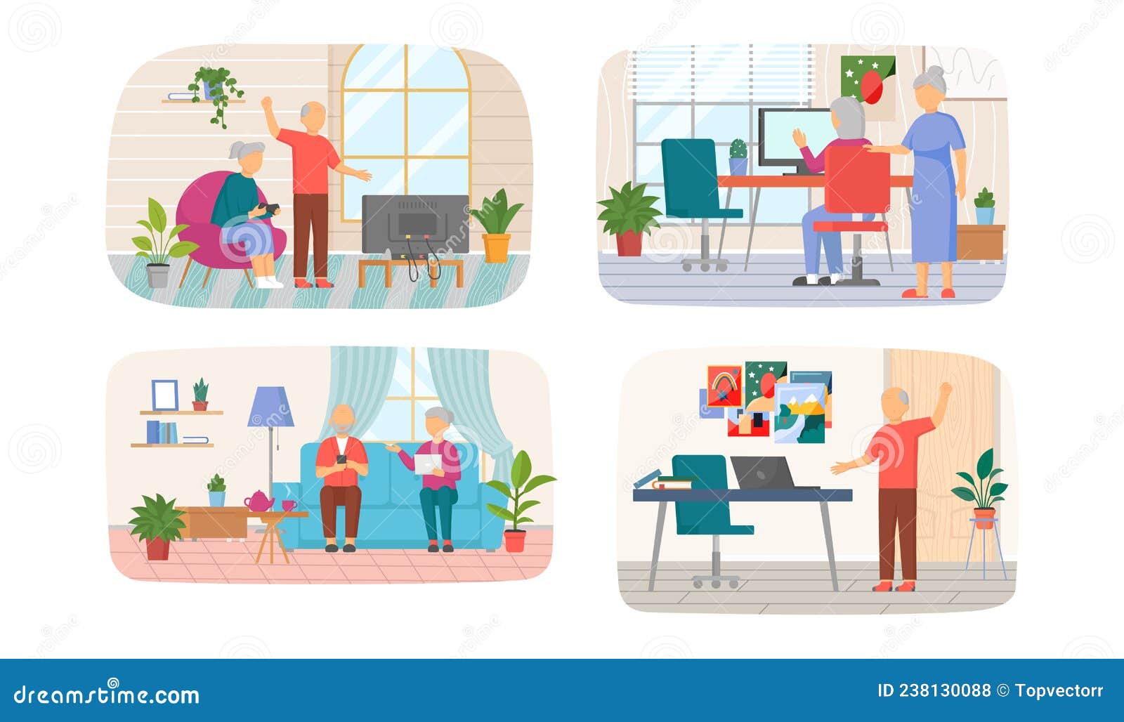 Set of Illustrations about Elderly People Deal with Modern Gadgets ... Set of Illustrations about Elderly People Deal with Modern Gadgets ...