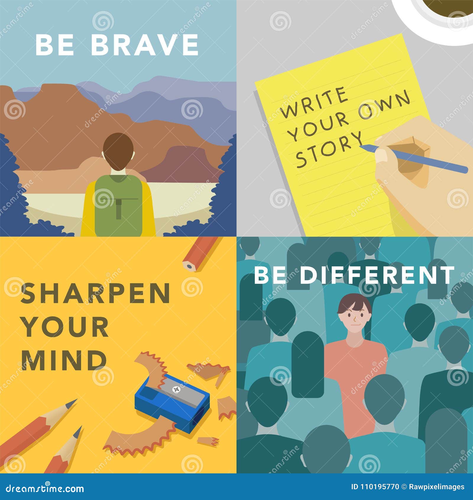 Set Of Illustrations Exploring The Concept Of Exploration And Be Stock Illustration
