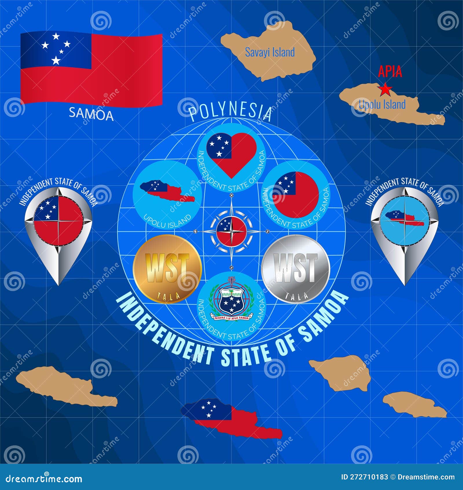 Set Of Illustrations Of Flag, Outline Map, Icons Of American Samoa ...