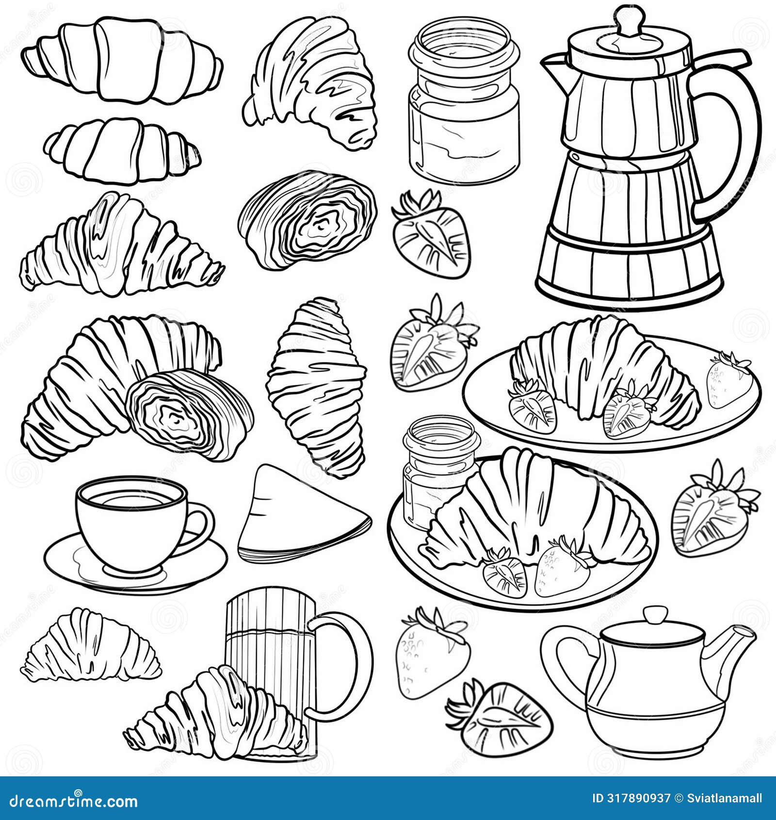 Set of Illustrations Graphics French Breakfast with Croissants Stock ...