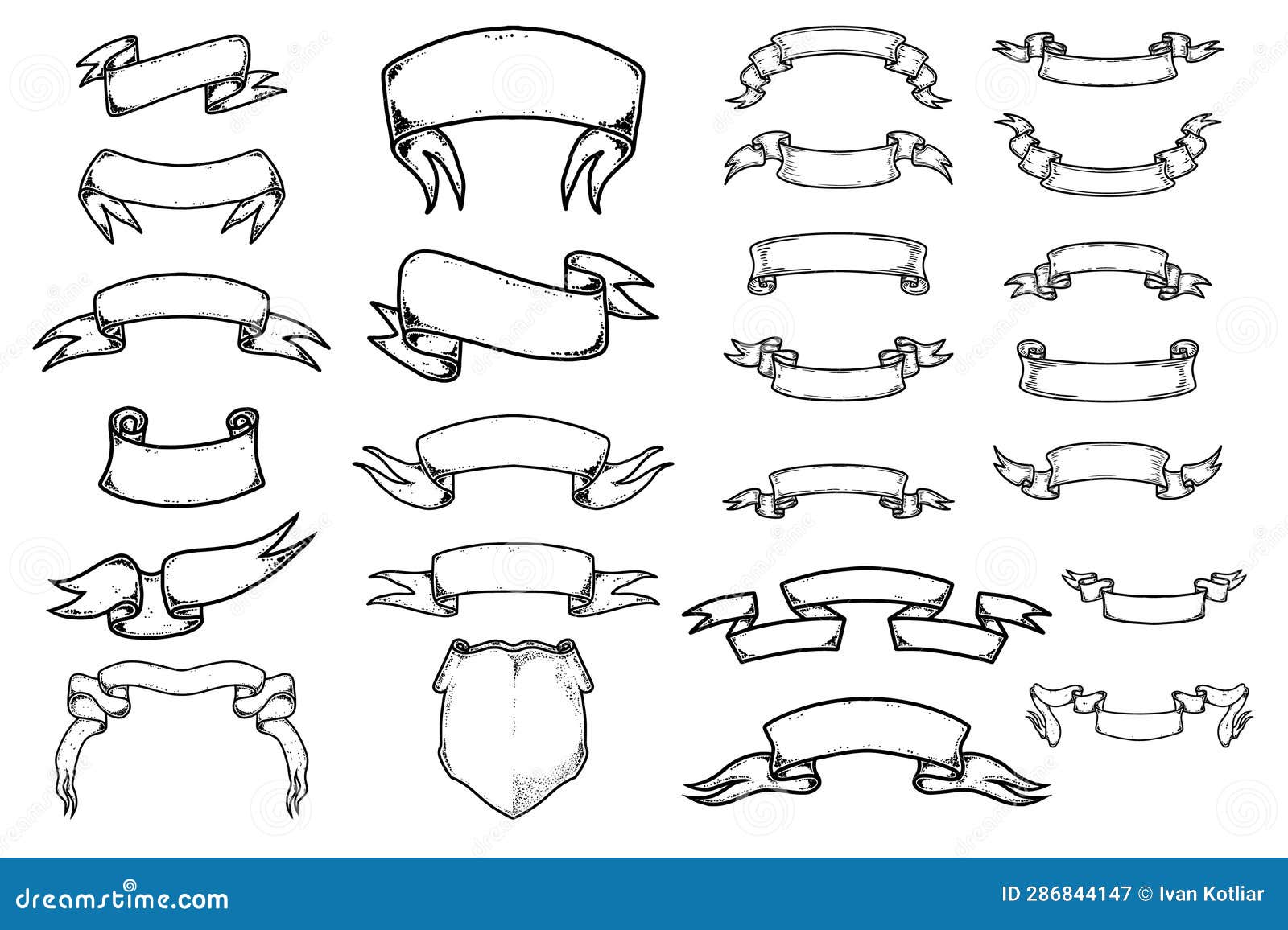 Set of Illustrations of Hand Drawn Ribbons. Design Element Stock ...