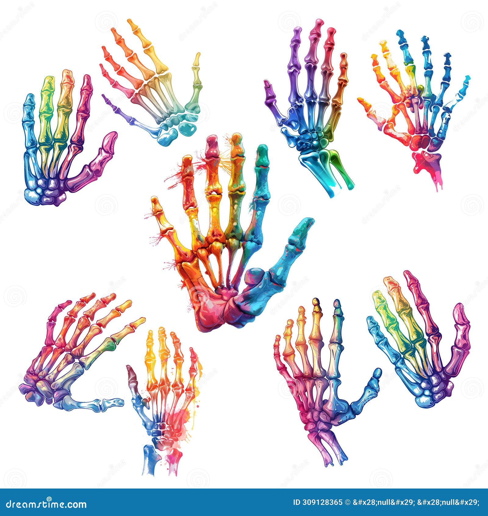 Set of Illustrations of Human Hand Bones on White Background Stock ...