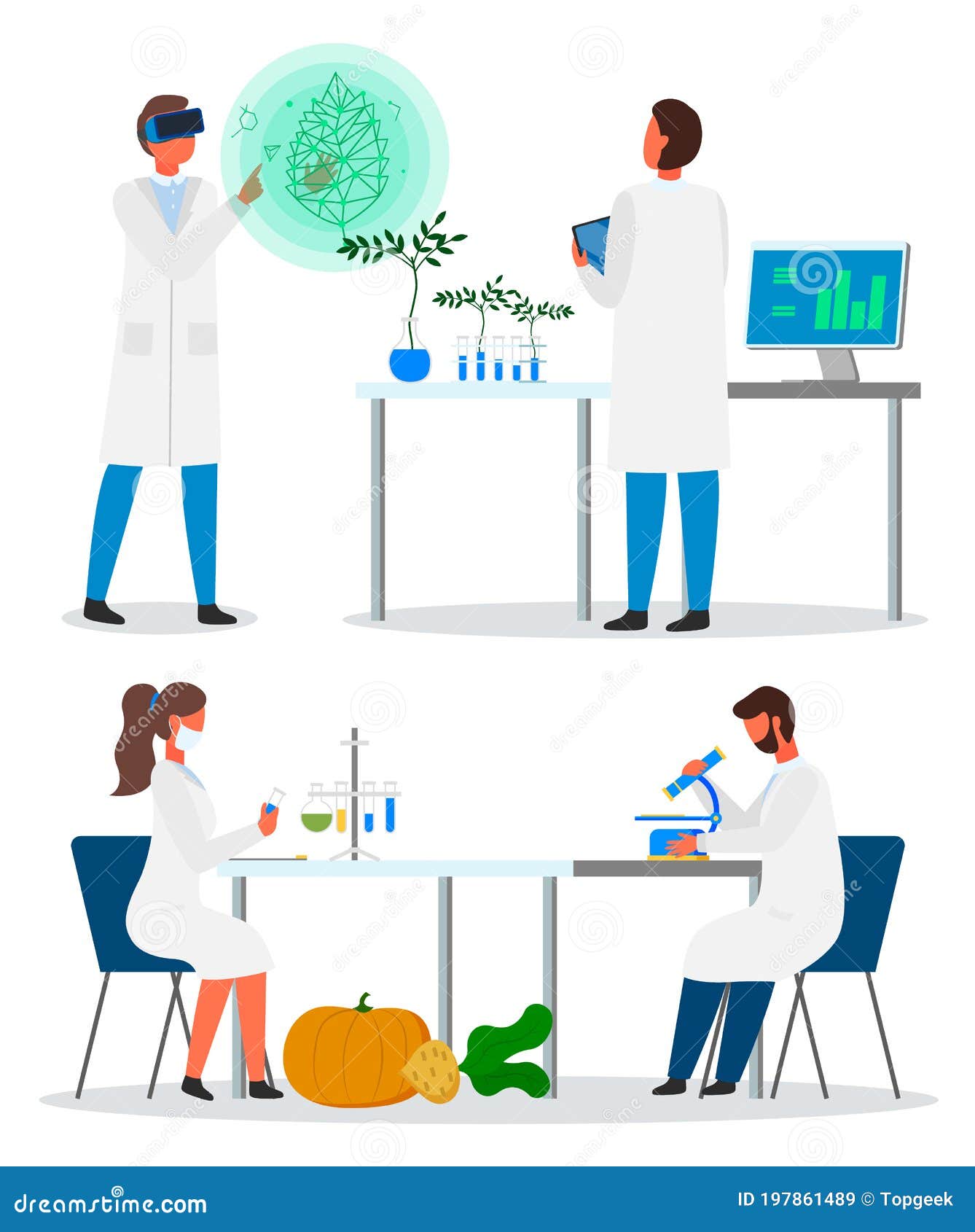 Set of Illustrations, Engineers Making Laboratory Experiments with ...
