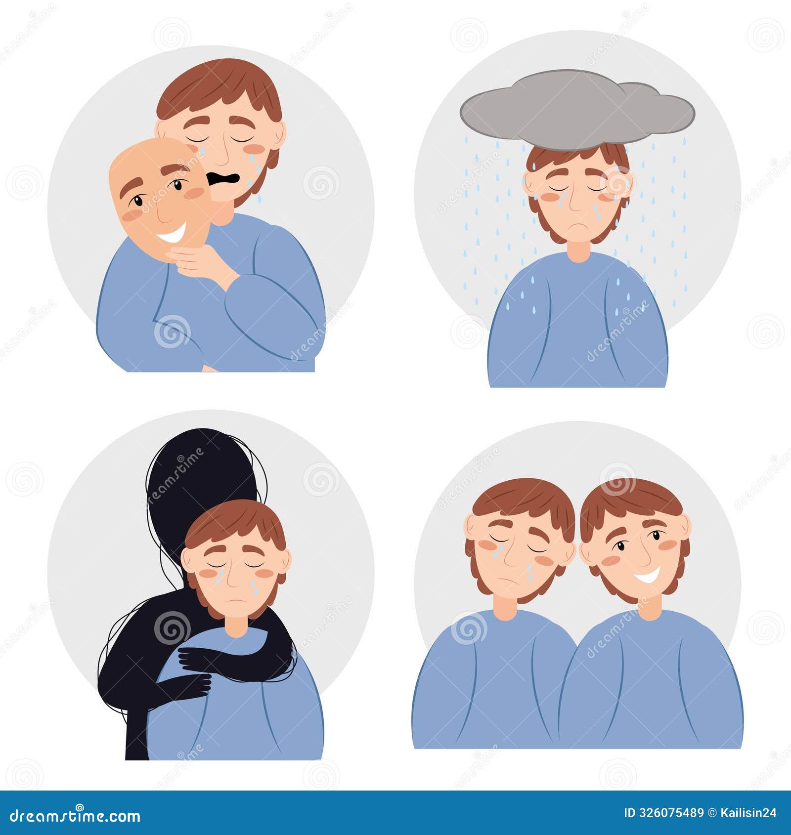 A Set of Illustrations of a Men with Psychological Problems. Mental ...