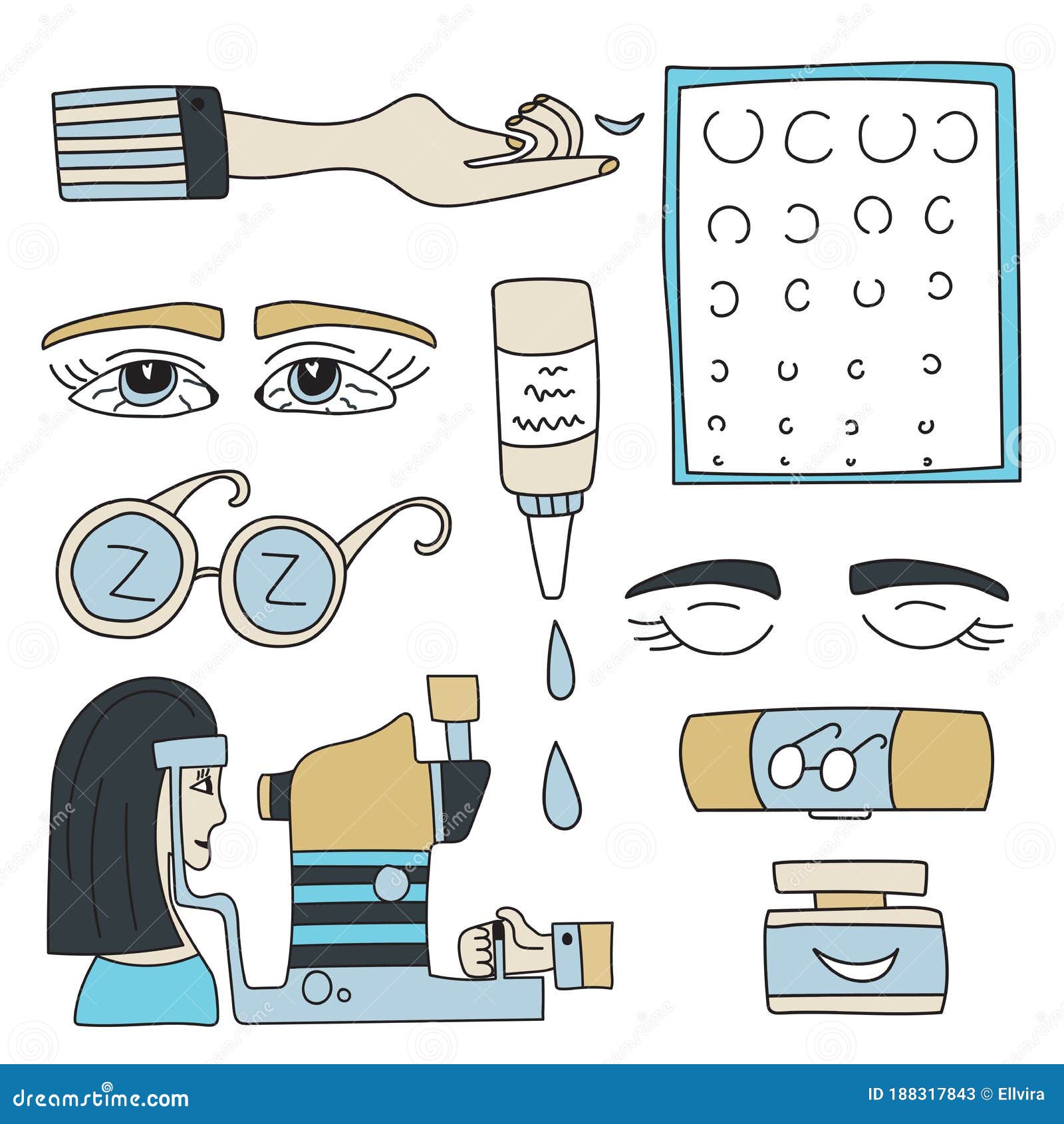 Set Illustrations for Ophthalmologic Examination. Eyesight Check ...
