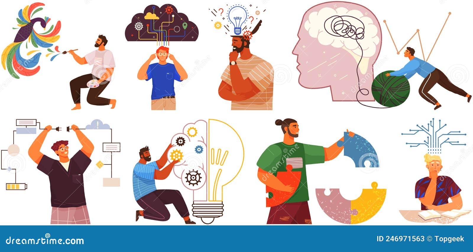 Set of Illustrations about People with Different Mental Mindset Types ...