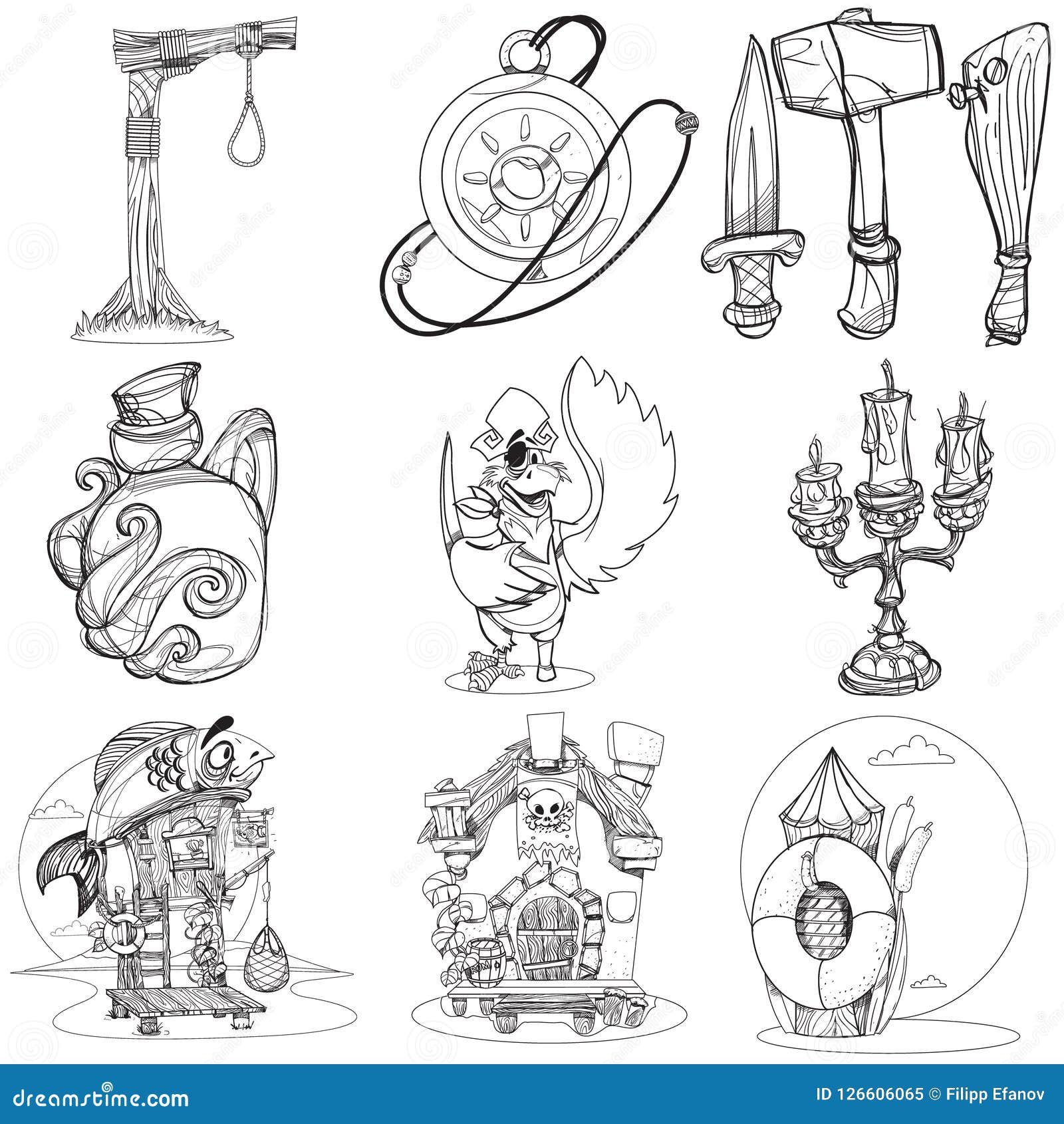 Set Illustrations with Pirate Attributes. Various Items Medieval ... Set Illustrations with Pirate Attributes. Various Items Medieval ...