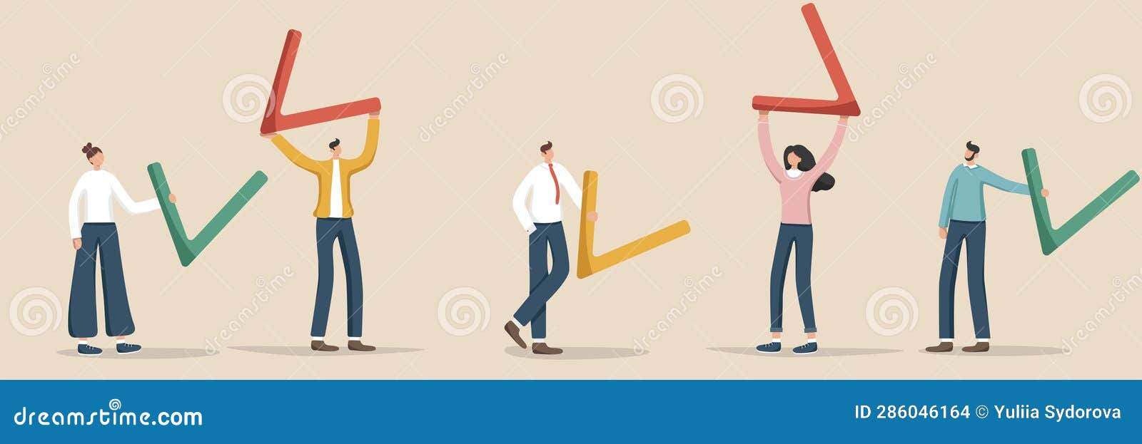 Set of Illustrations of Random People Holding Checkmarks Stock Vector ...