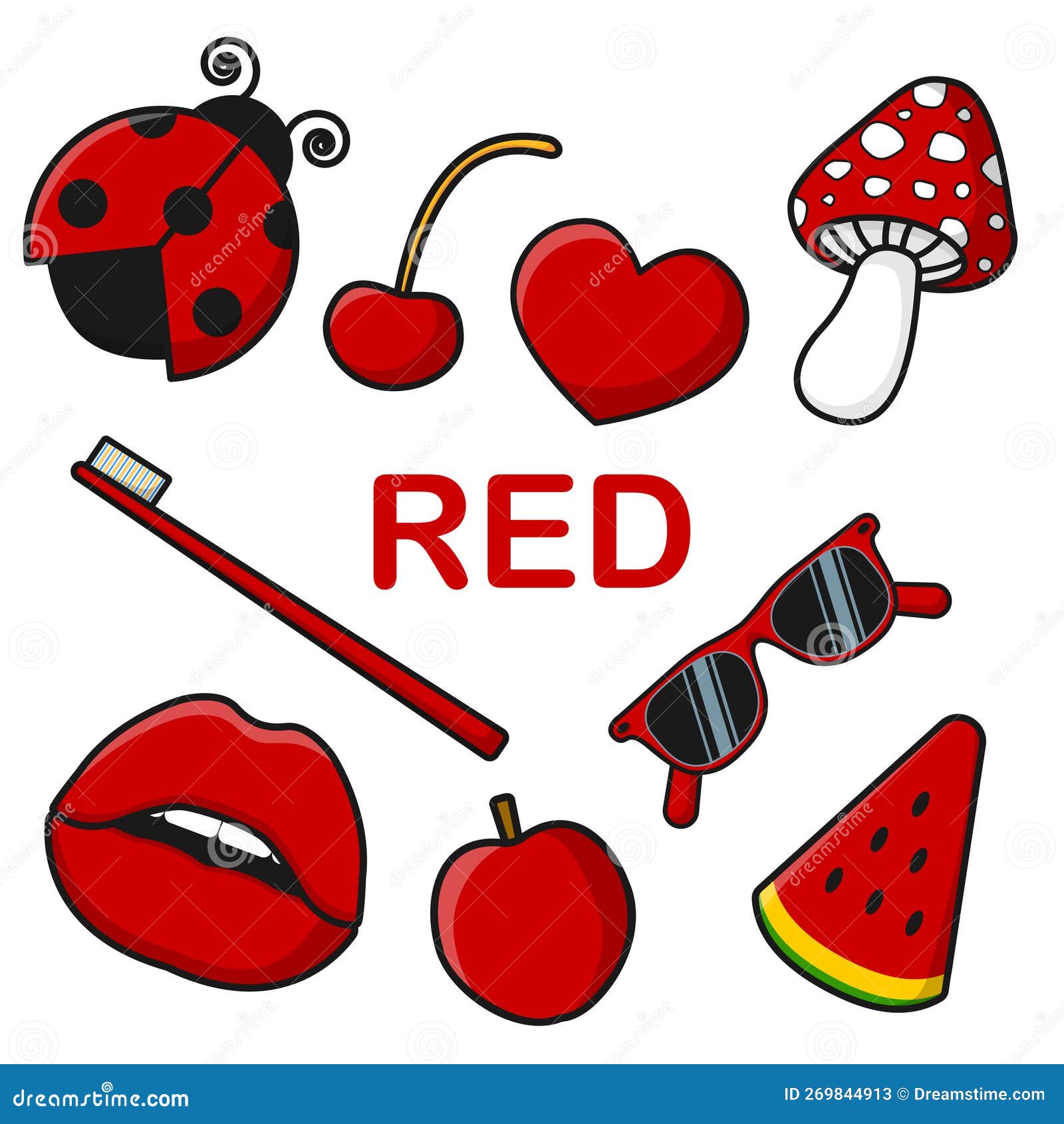 Set of Illustrations in Red Color. Vector Clipart Stock Vector ...