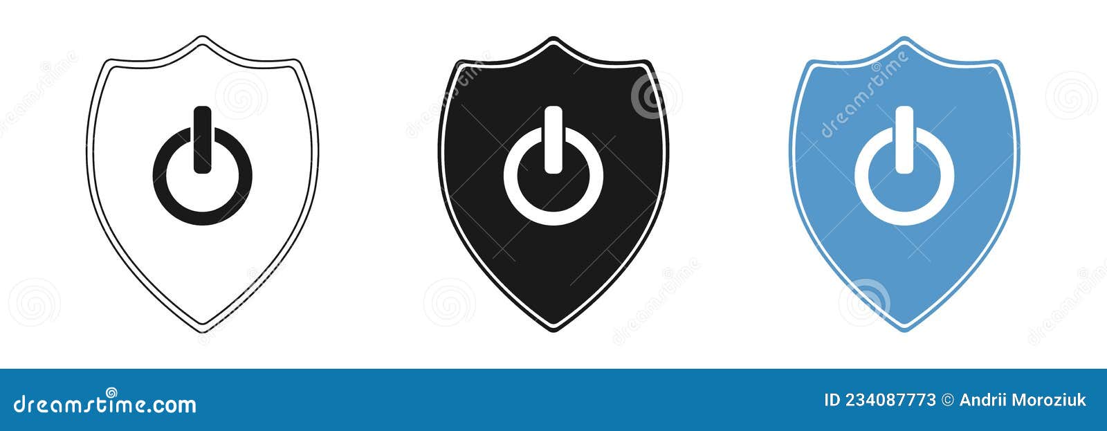 A Set of Illustrations. Shield Icon with a Power on Sign Stock ...