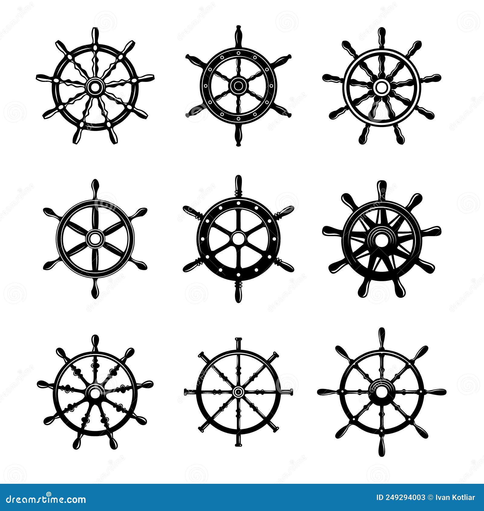 Set of Illustrations of Ship Wheel. Design Element for Logo, Label ...