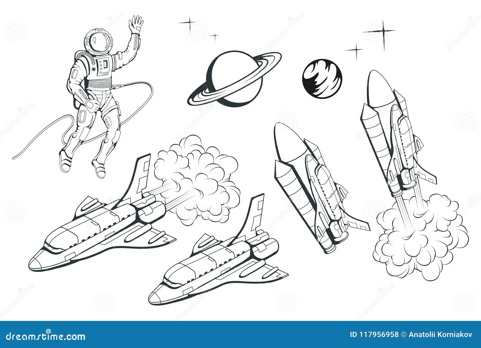 Set of Illustrations on a Space Theme. Space Shuttle. Hand Drawn ...