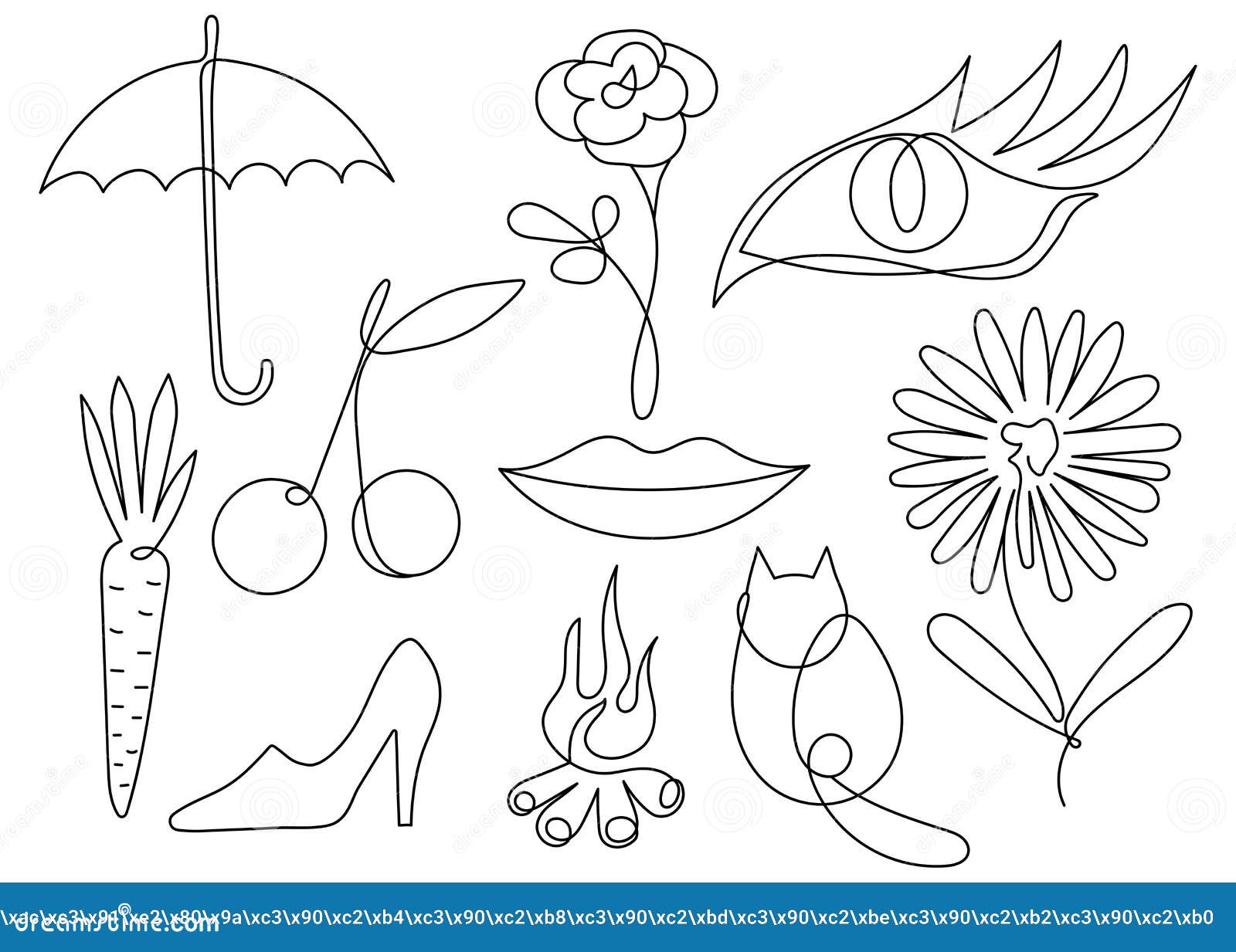 A Set of Illustrations in the Style of Line Art Stock Vector ...