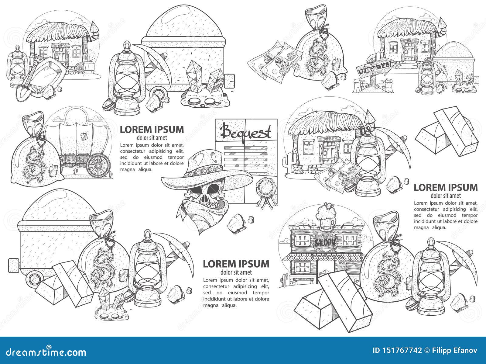 Goldfield. Wild West Game Background. 19th Century Illustration In ...