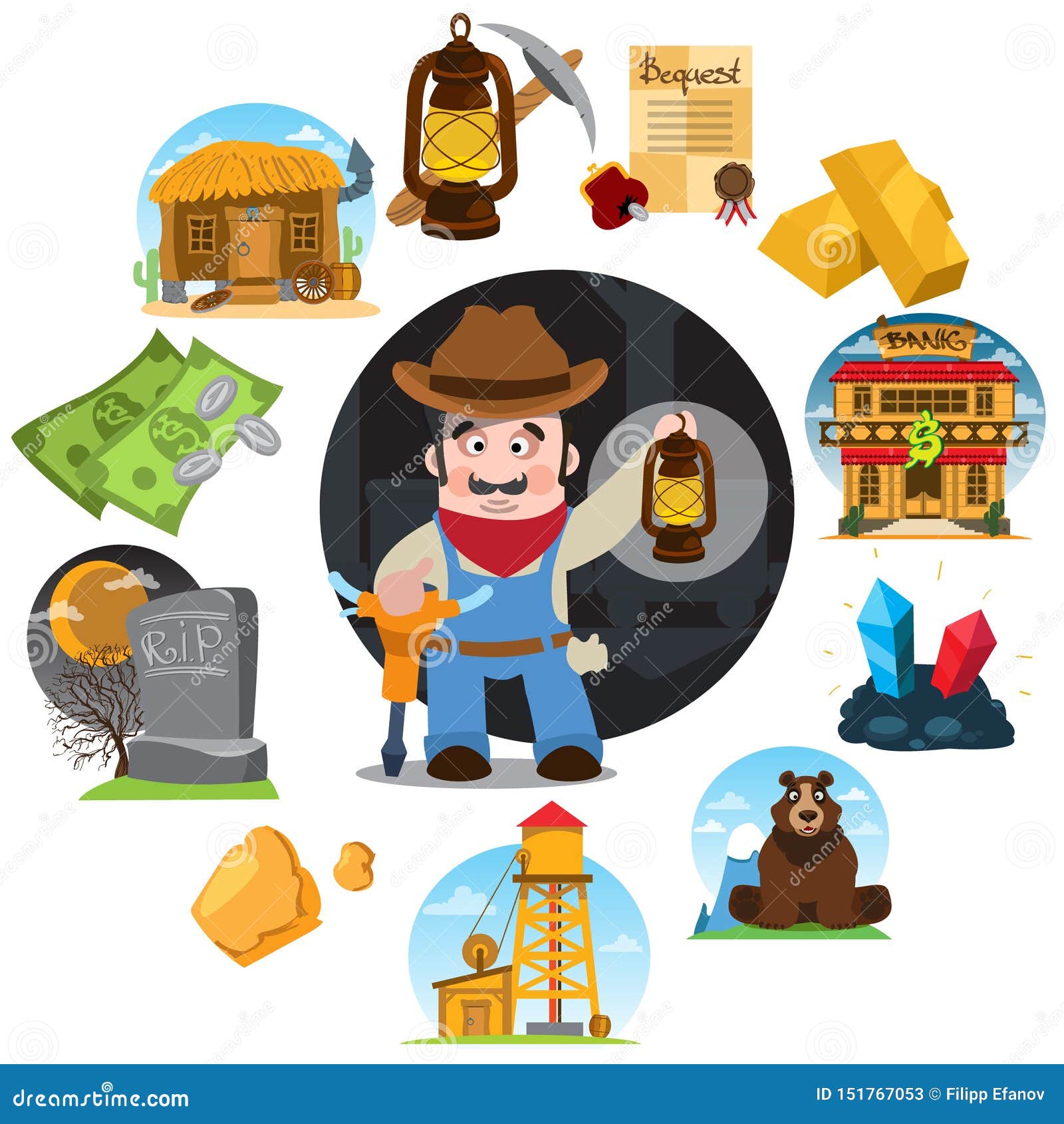 Goldfield. Wild West Game Background. 19th Century Illustration In ...