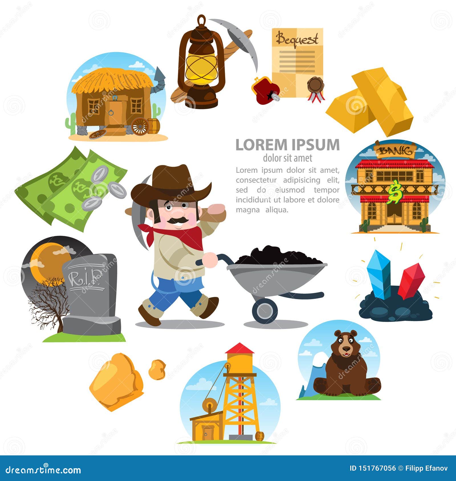 Goldfield. Wild West Game Background. 19th Century Illustration In ...