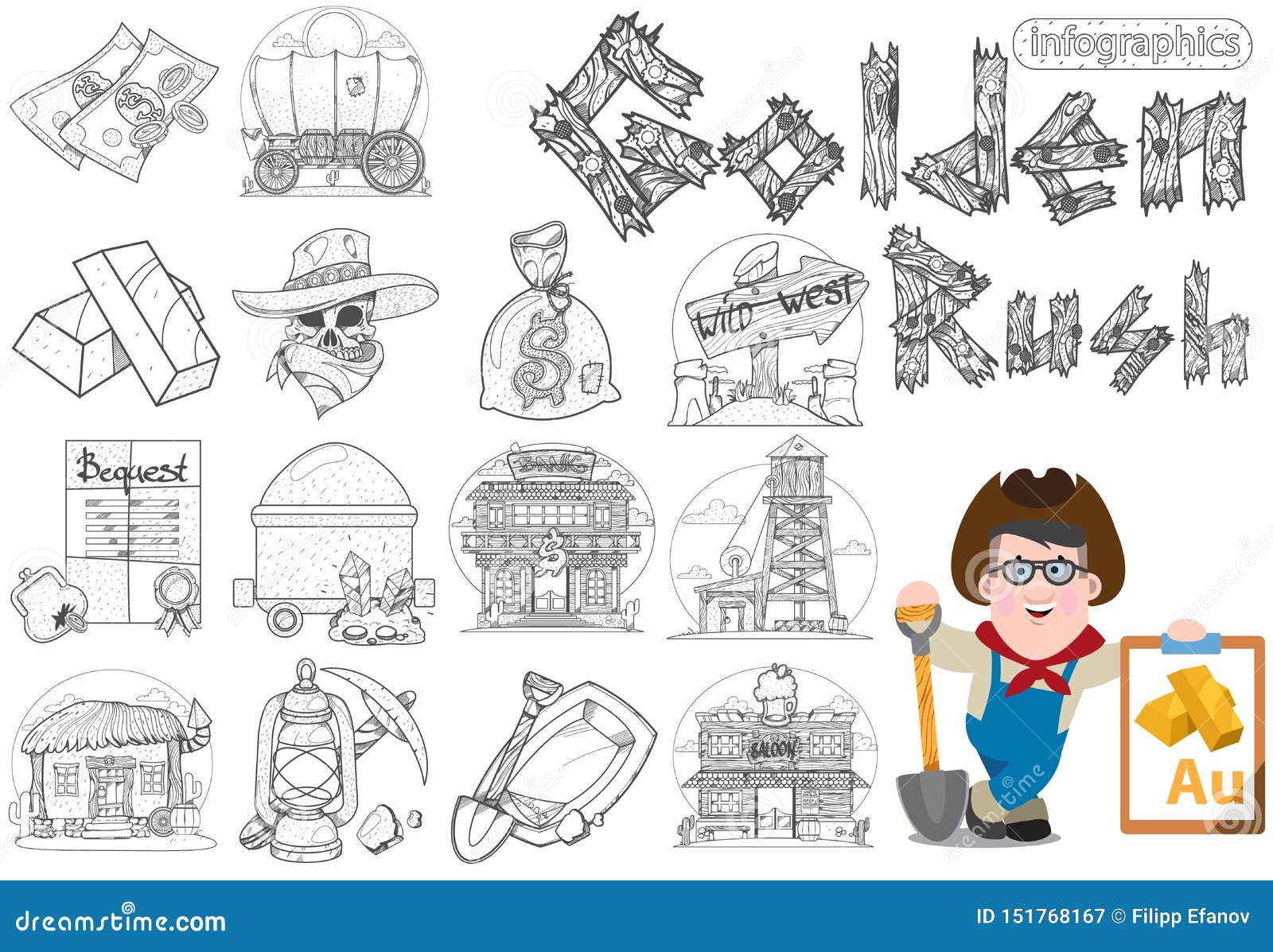 Goldfield. Wild West Game Background. 19th Century Illustration In ...