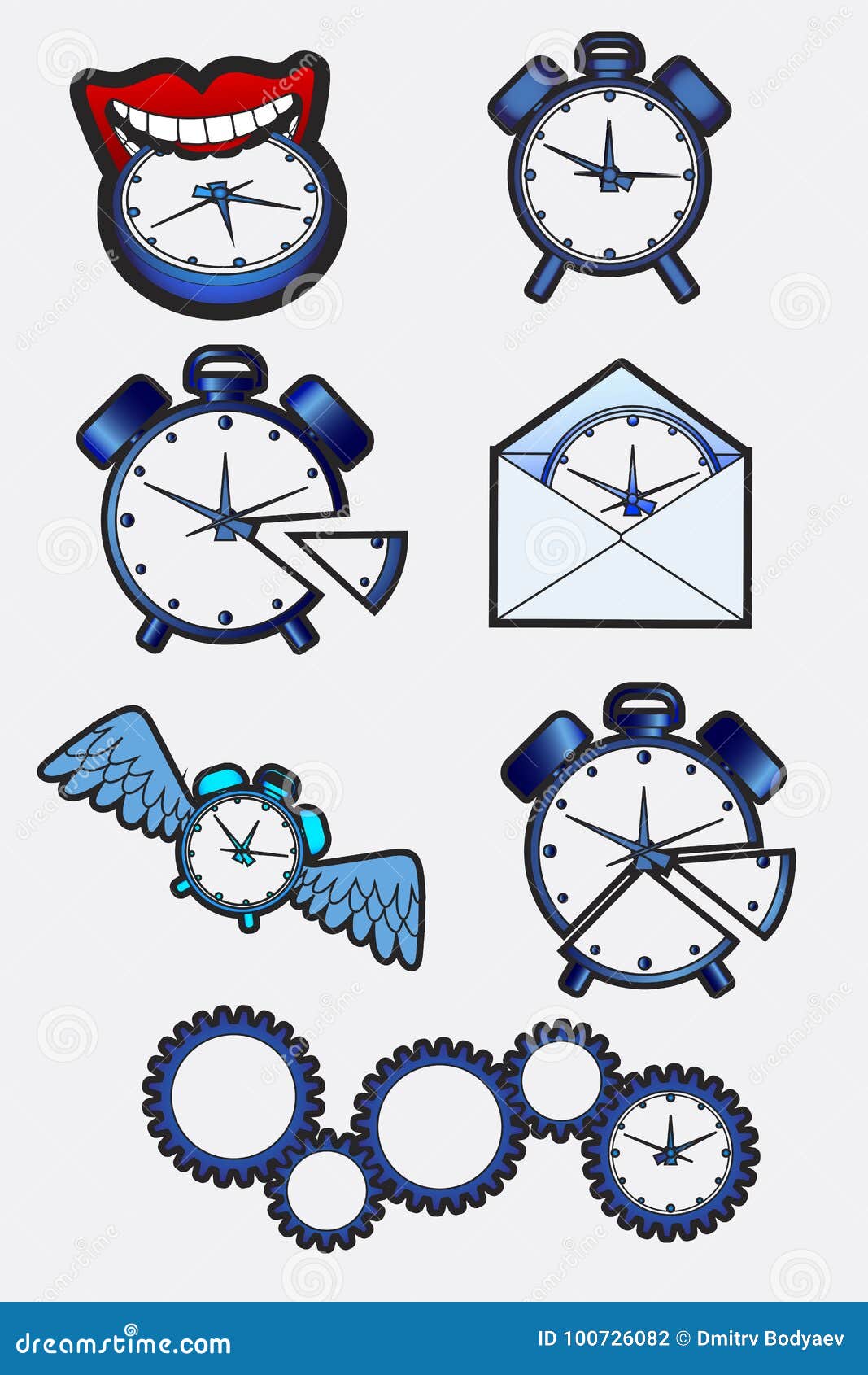 Set of Illustrations on the Theme Time Clock Stock Illustration ...