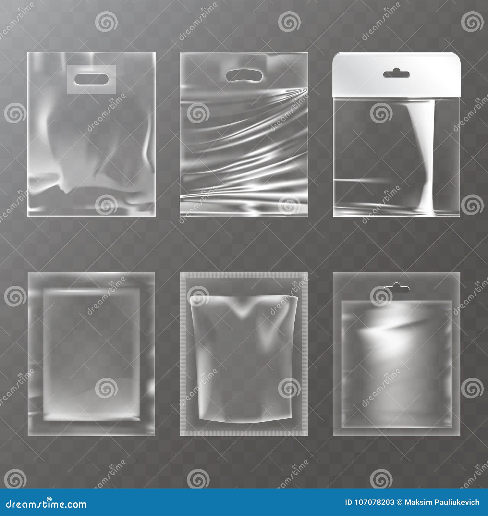 Set of Illustrations of Transparent Plastic Empty Bags, Packaging Stock ...