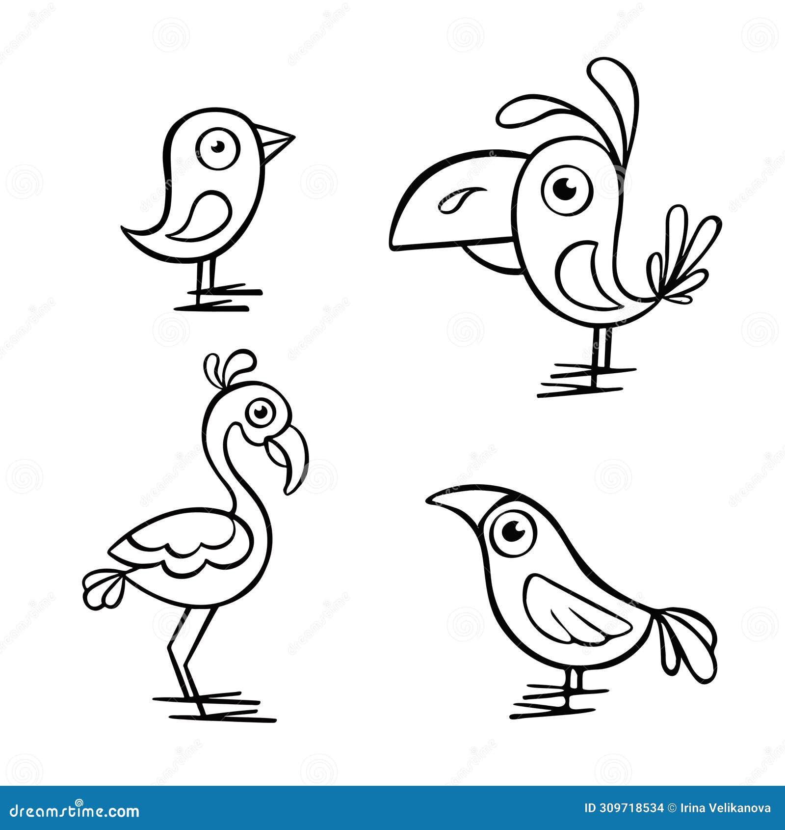 Set of Illustrations of Various Cute Birds Outline, Vector Stock Vector ...