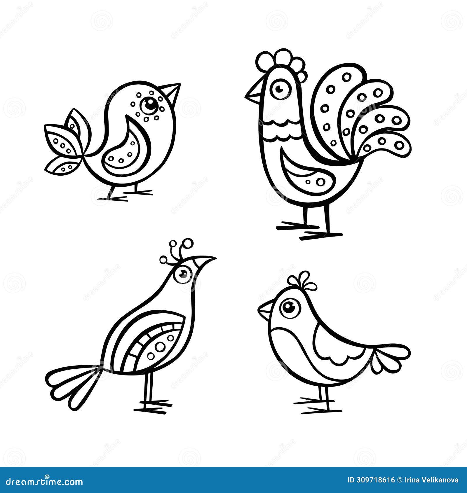 Set of Illustrations of Various Cute Birds Outline, Vector Stock Vector ...